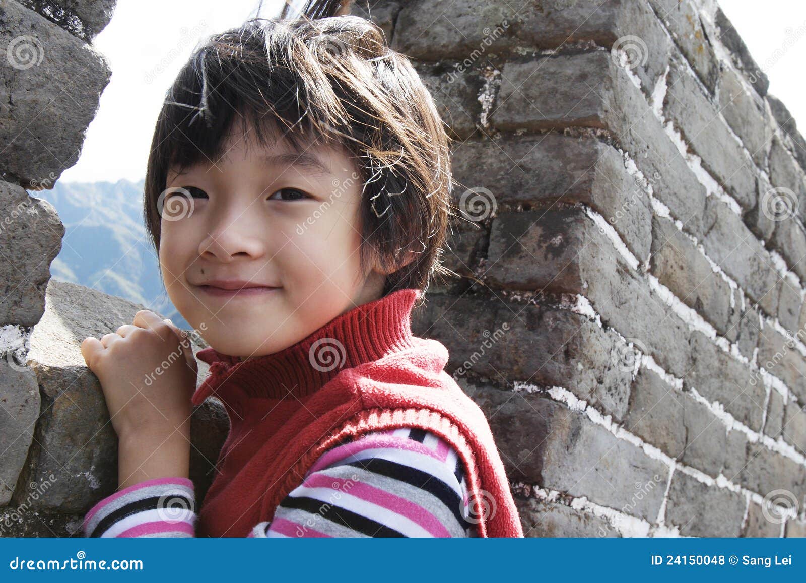 Child in Wind on Great Wall Stock Photo - Image of short, visit: 24150048
