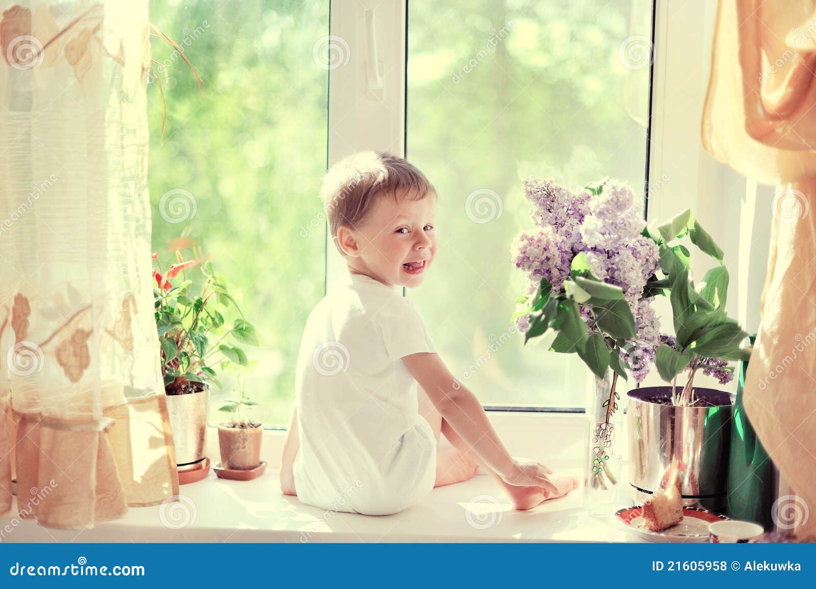 The child at a window stock photo. Image of face, curtains - 21605958