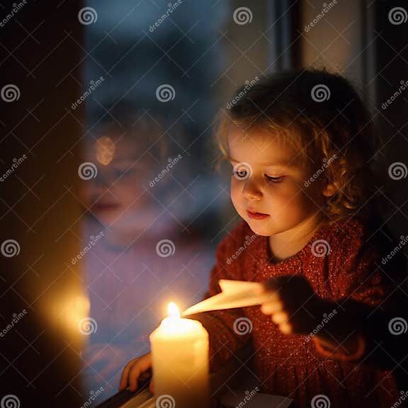 Child on the Window with a Candle Editorial Image - Illustration of ...