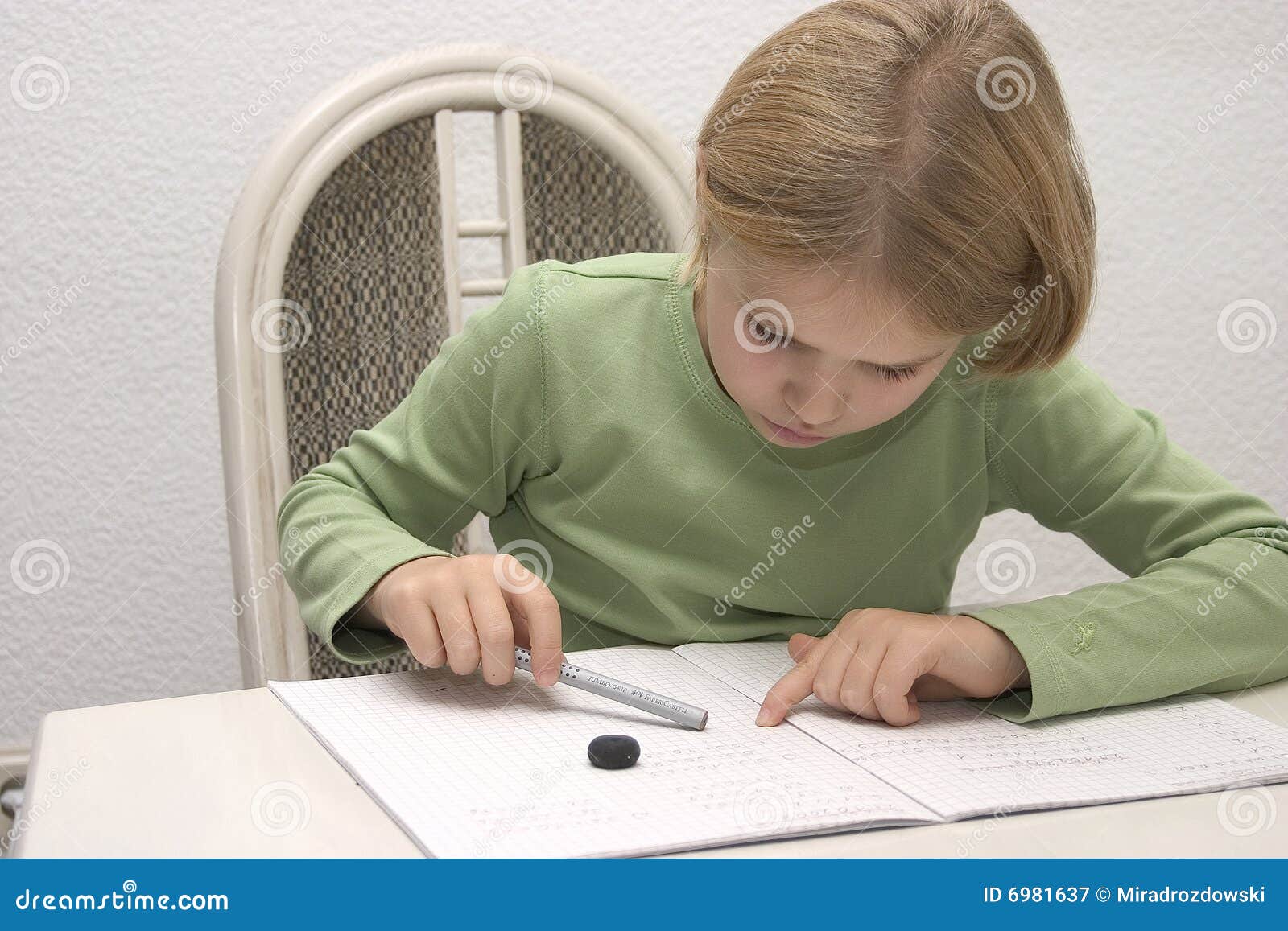 Child writes stock image. Image of chair, body, white - 6981637