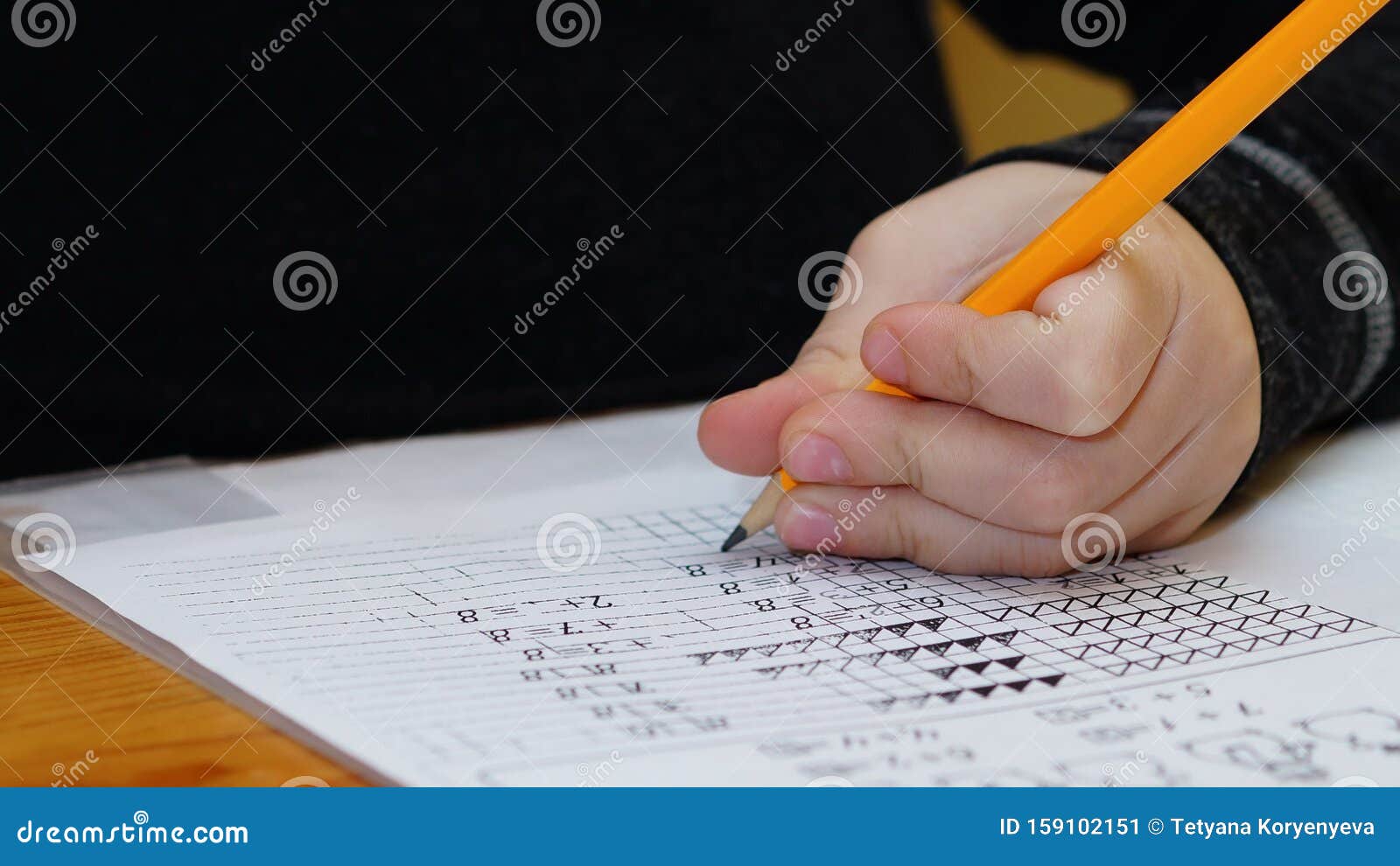 The Child Writes with His Left Hand Test Stock Image - Image of ...