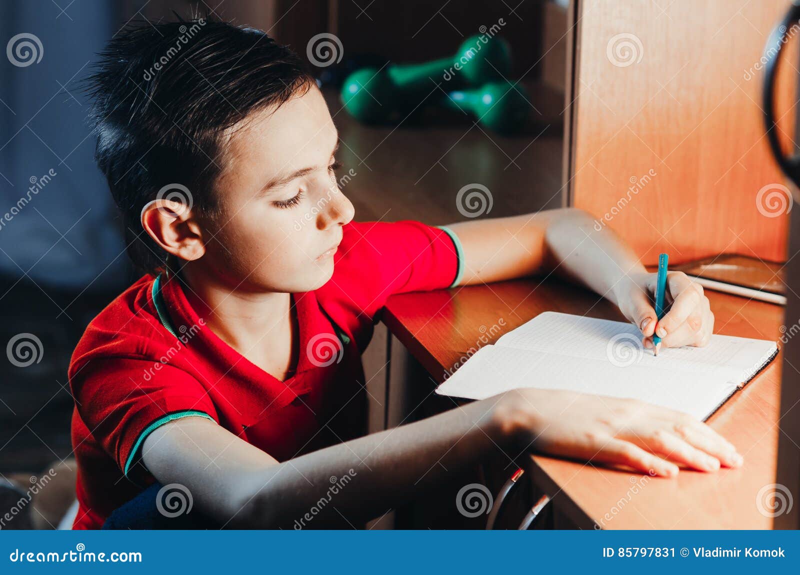 Child writes in a notebook stock image. Image of looking - 85797831