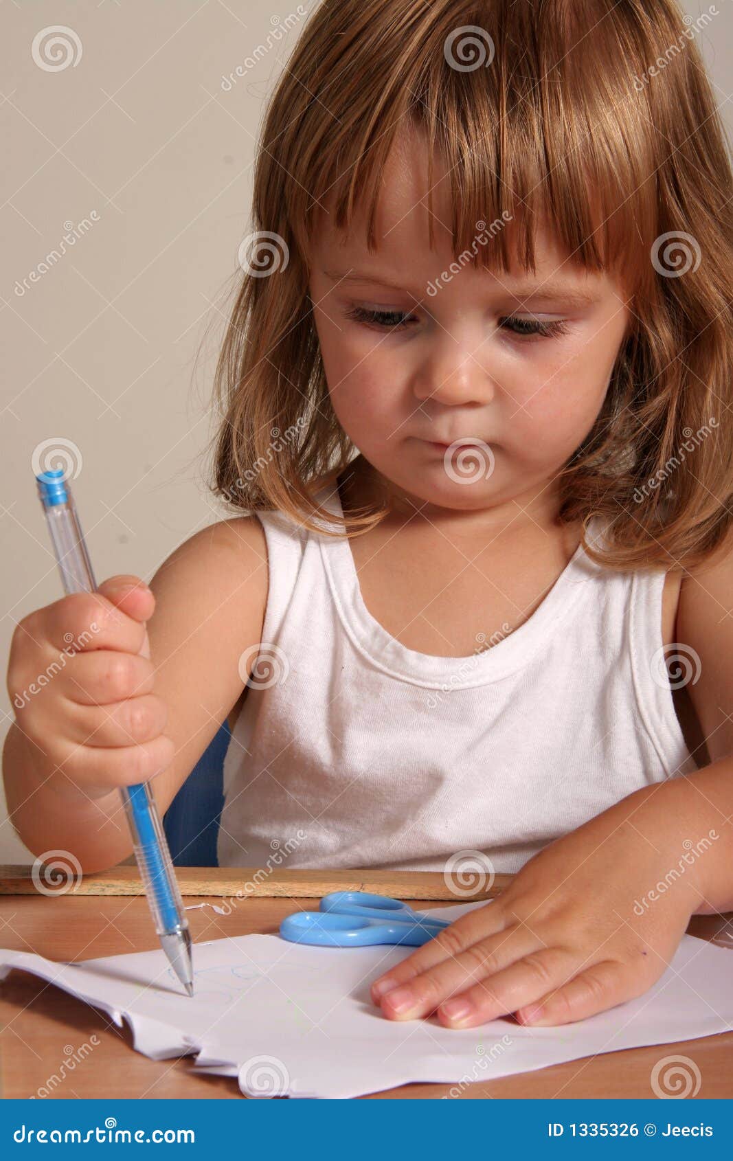 Child writing stock photo. Image of scissors, emotion - 1335326