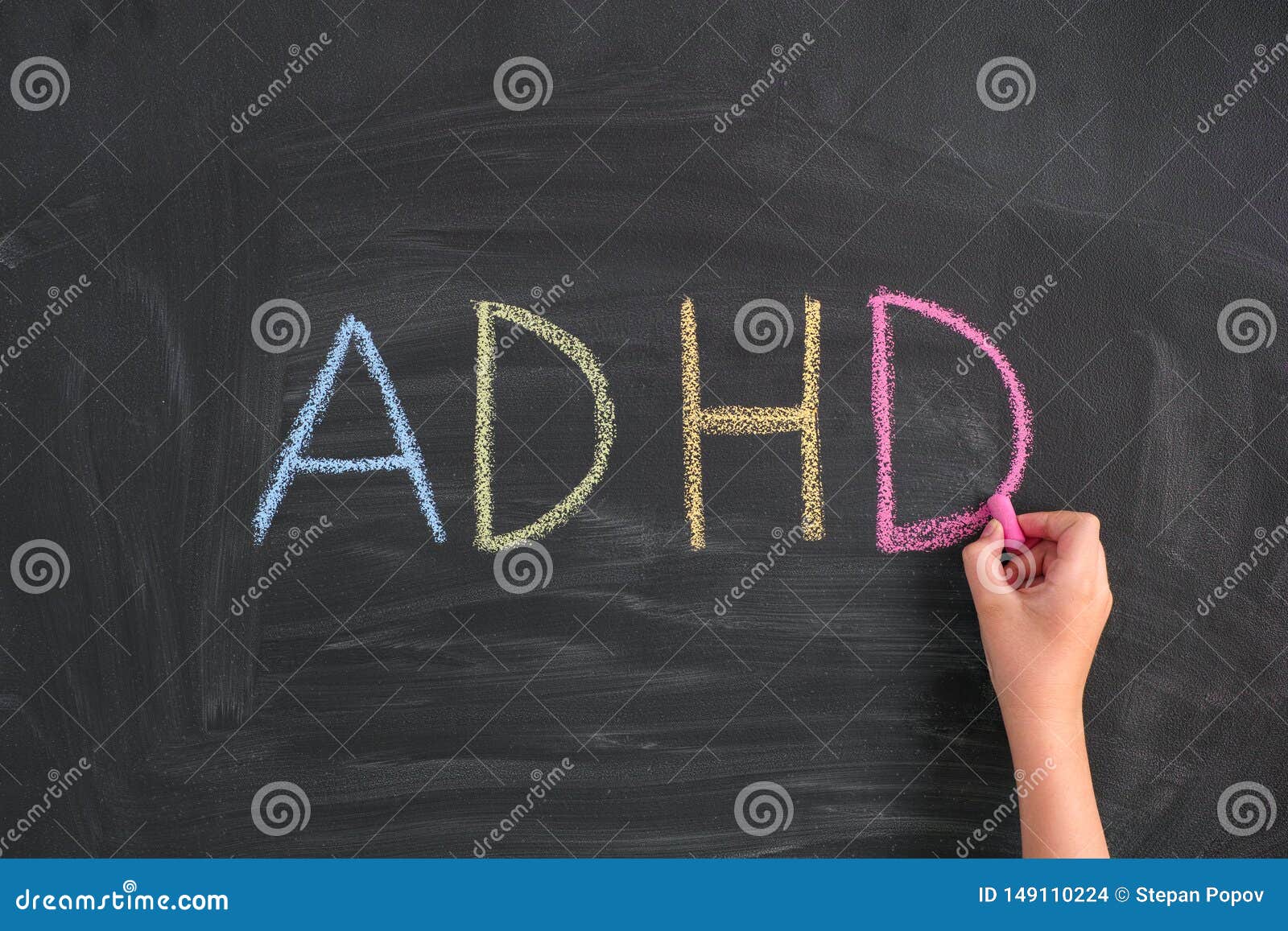 Child Writing Abbreviation ADHD on a Blackboard Stock Photo - Image of ...