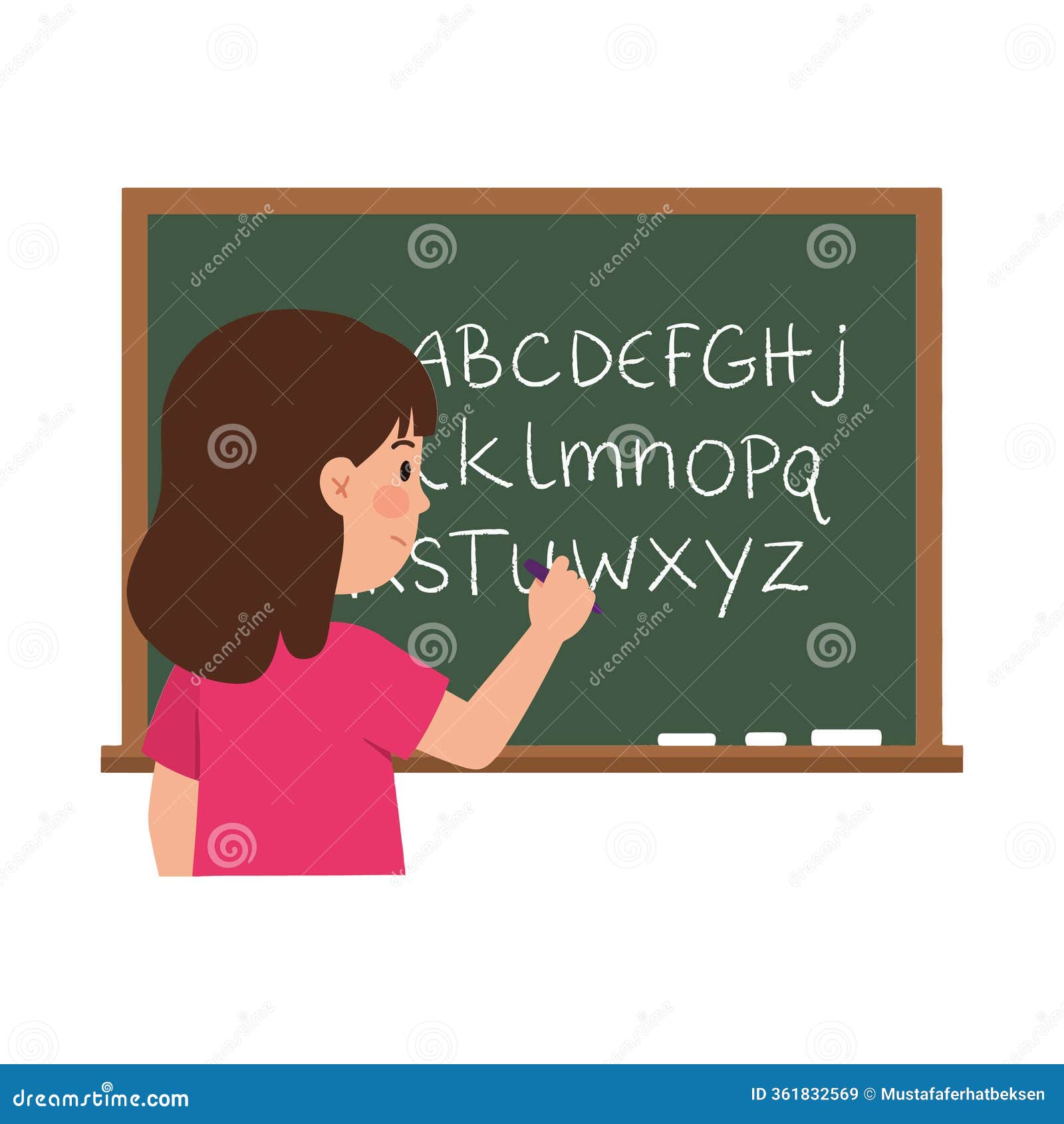 Child Writing on Chalkboard in Flat Vector Illustration Style Stock ...