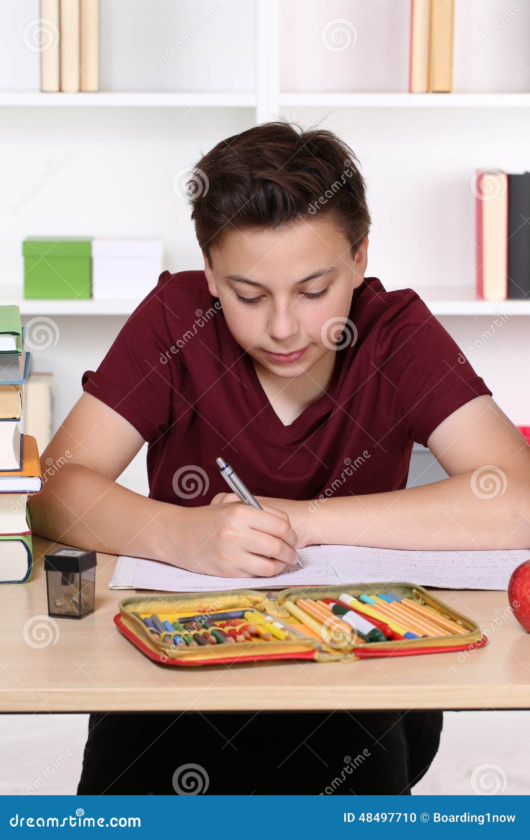 Child Writing Homework at School Stock Photo - Image of classroom, book ...