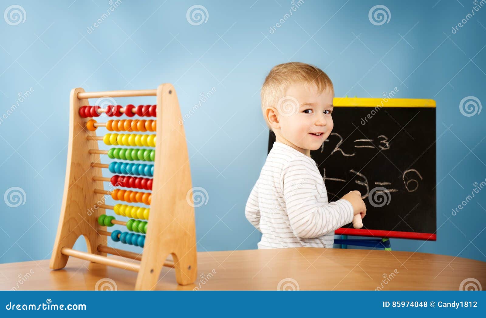 Child Writing Numbers on Chalkboard Stock Photo - Image of math ...