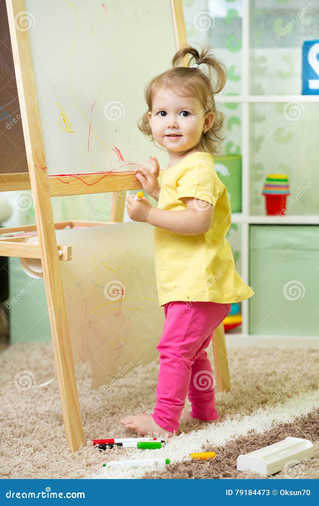 Child Writing on Whiteboard in Nursery Stock Image - Image of childhood ...