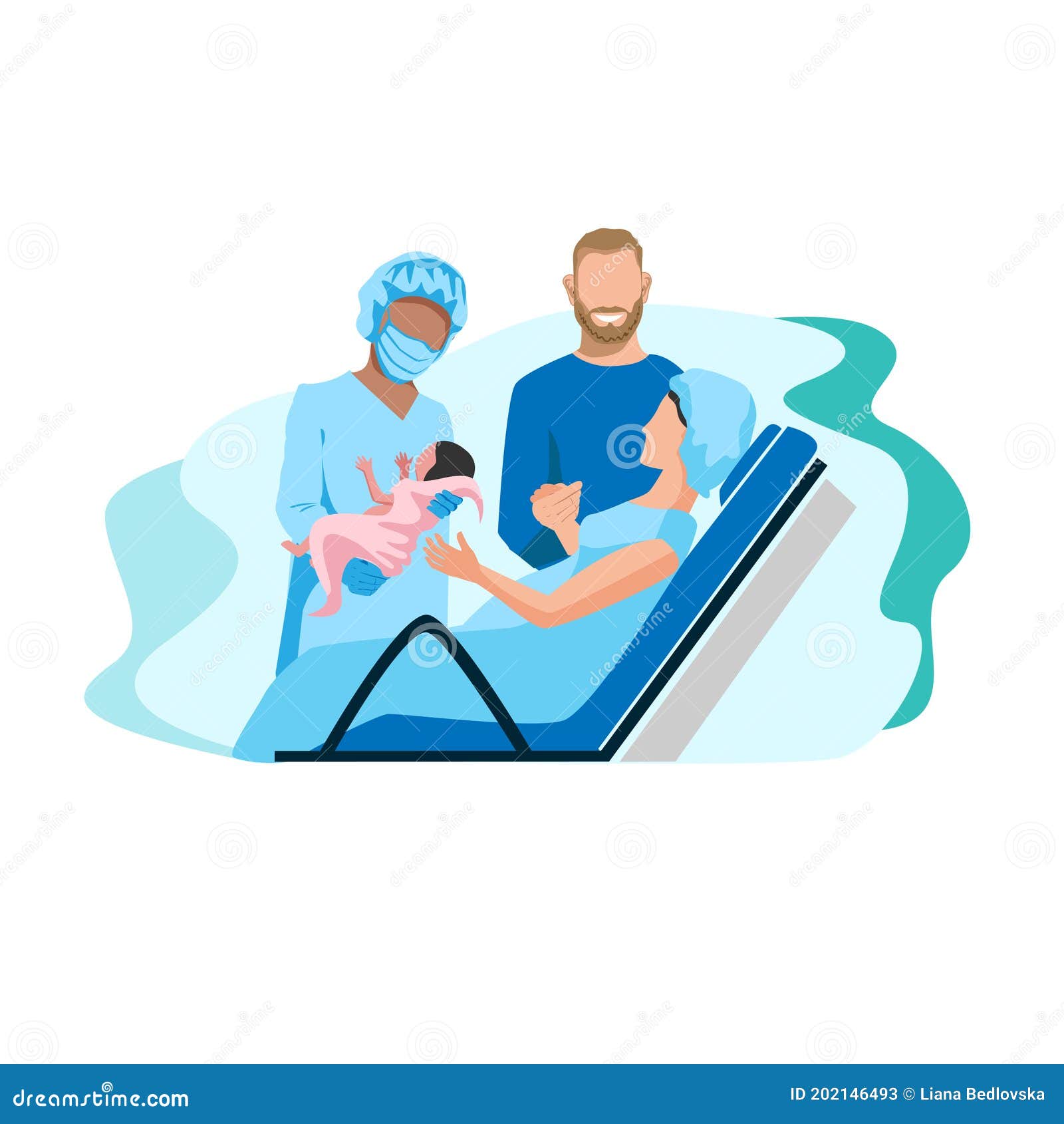 Pregnant Woman Gives Birth To A Baby In The Hospital Cartoon Vector ...