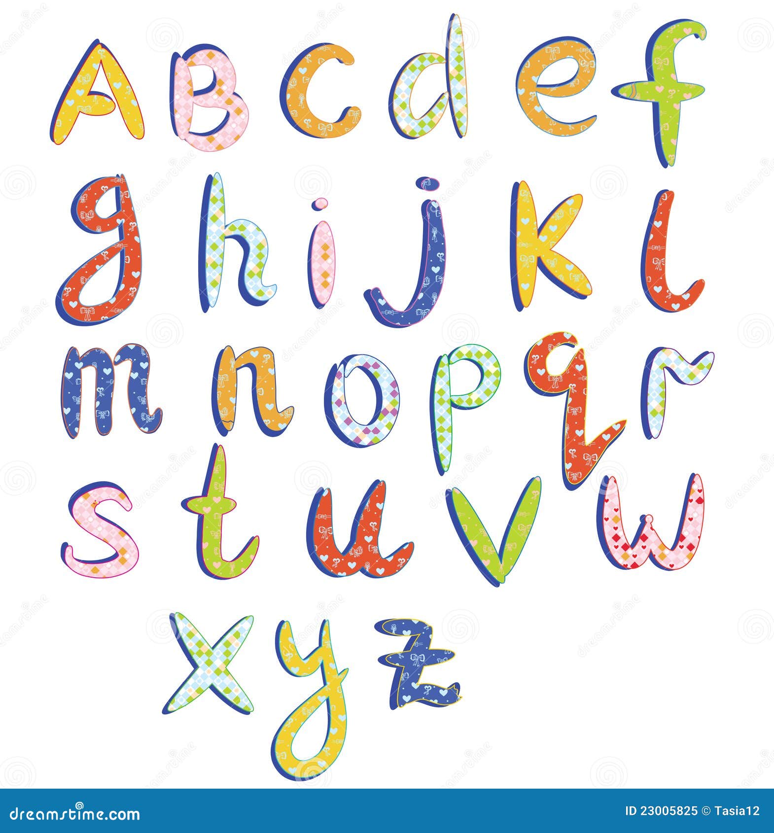 Childish Alphabet with Funny Patterns Stock Vector - Illustration of ...