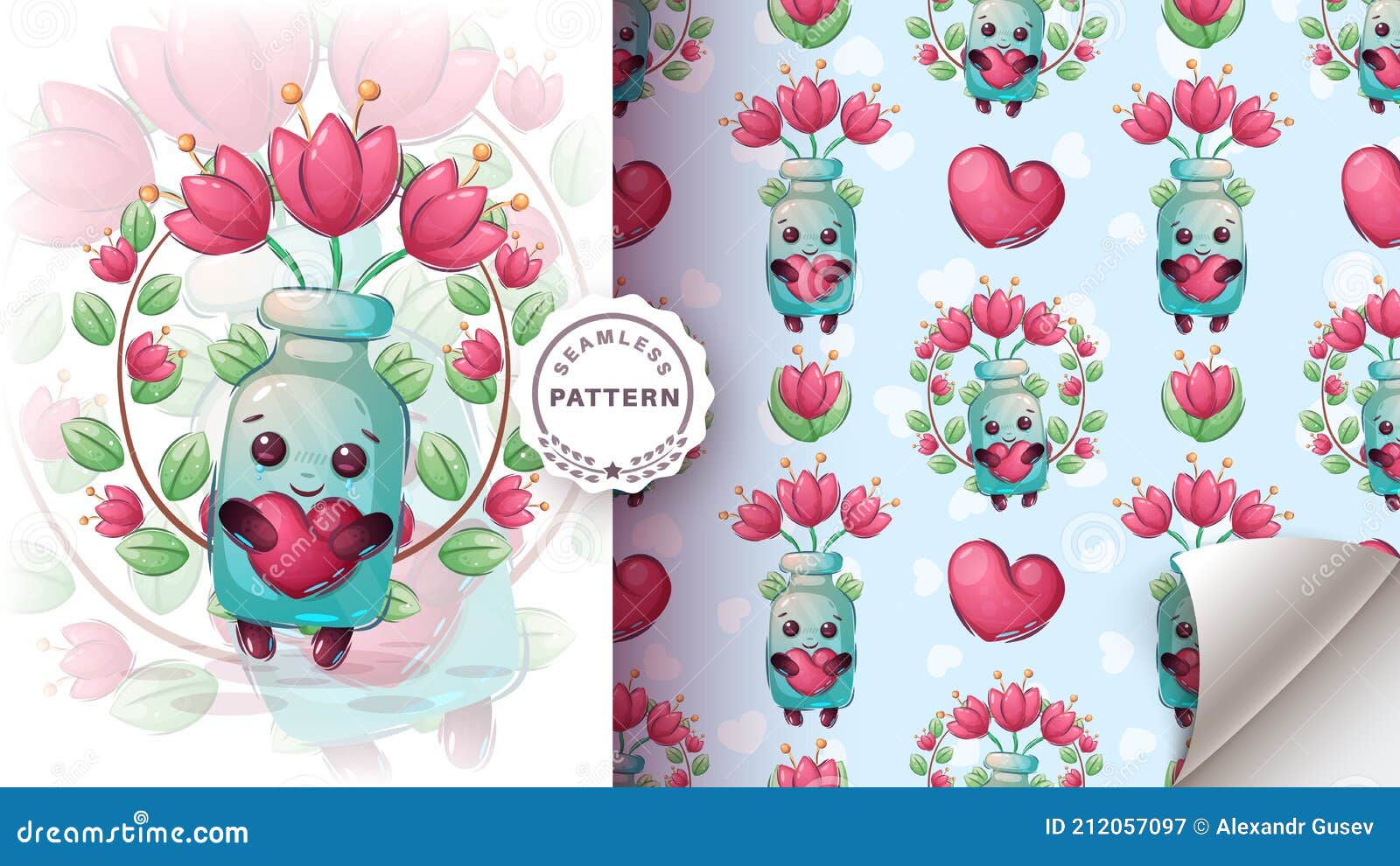 Childish Cartoon Character Bottle with Flower Stock Vector ...