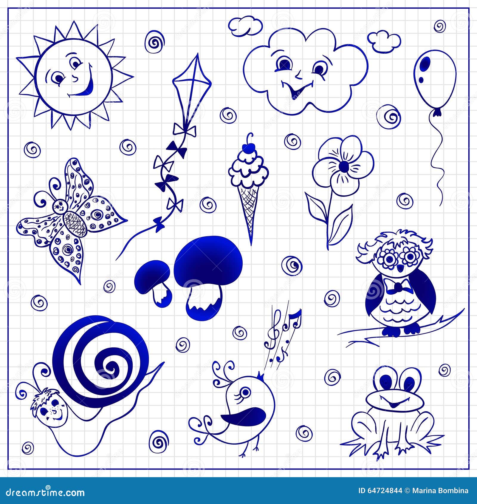 Childish Doodles on Paper Sheet Stock Vector - Illustration of hand ...