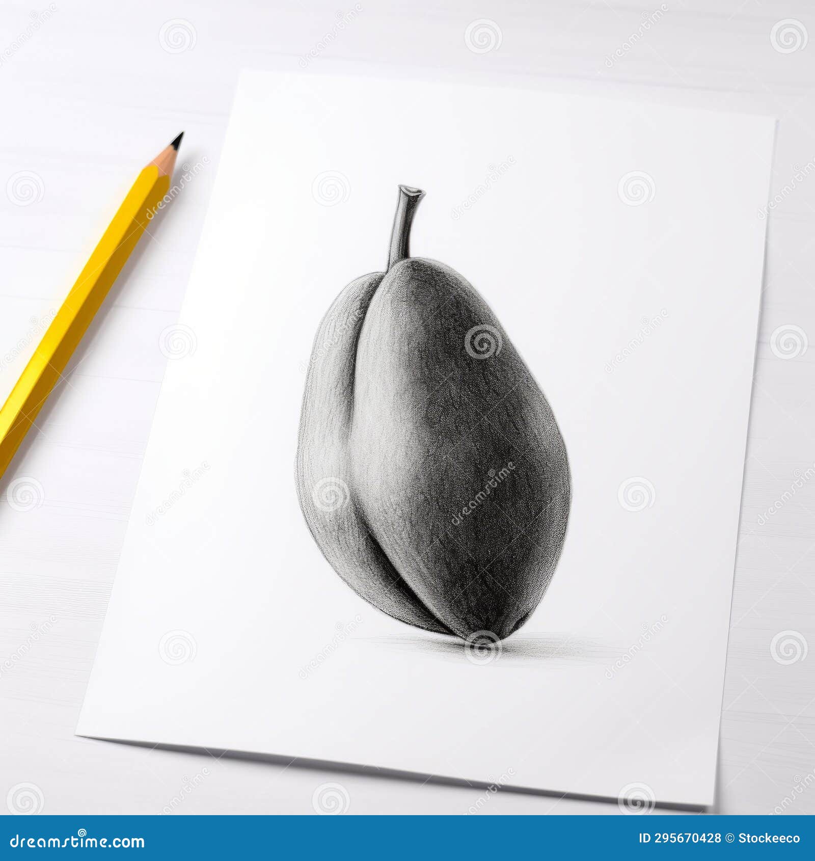 Childish Drawing of a Mango with Black Pencil on White Background Stock ...