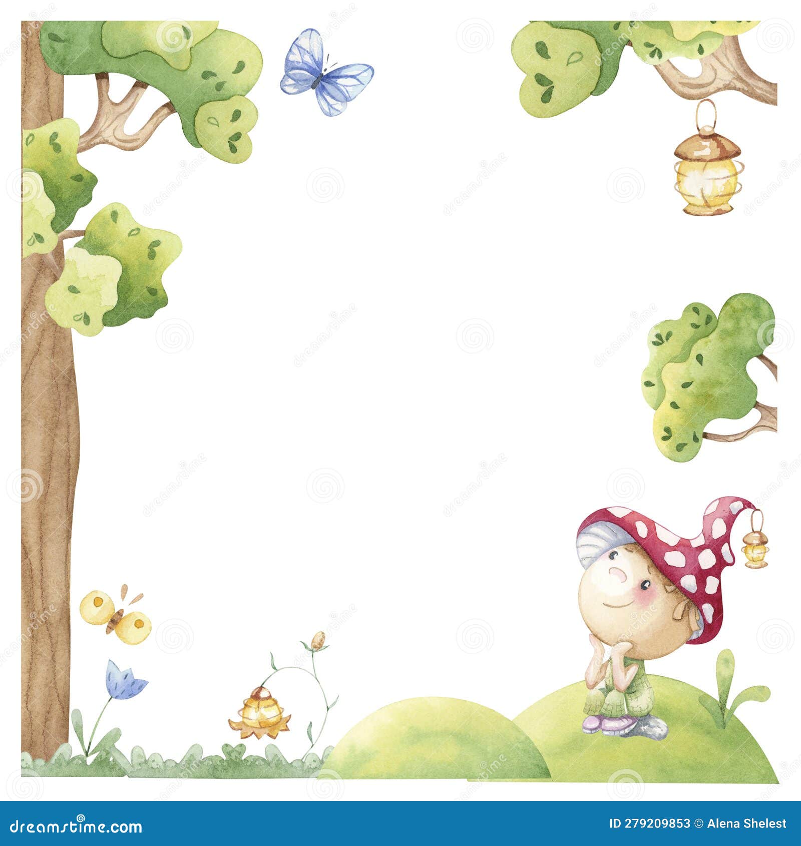 Childish Frame or Forest Illustration with Cute Gnome. Stock Image ...