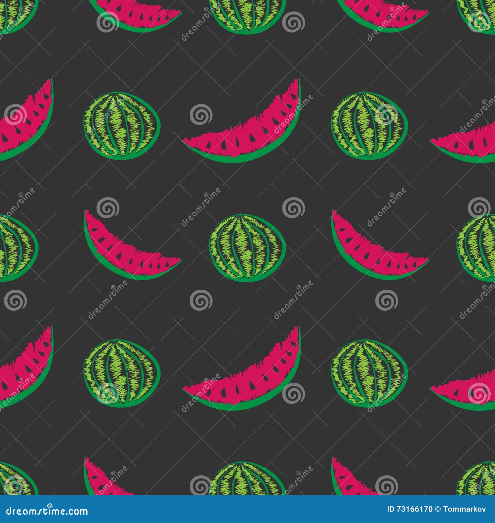Childish Hand Drawn Watermelon Seamless Pattern on Gray Background ...
