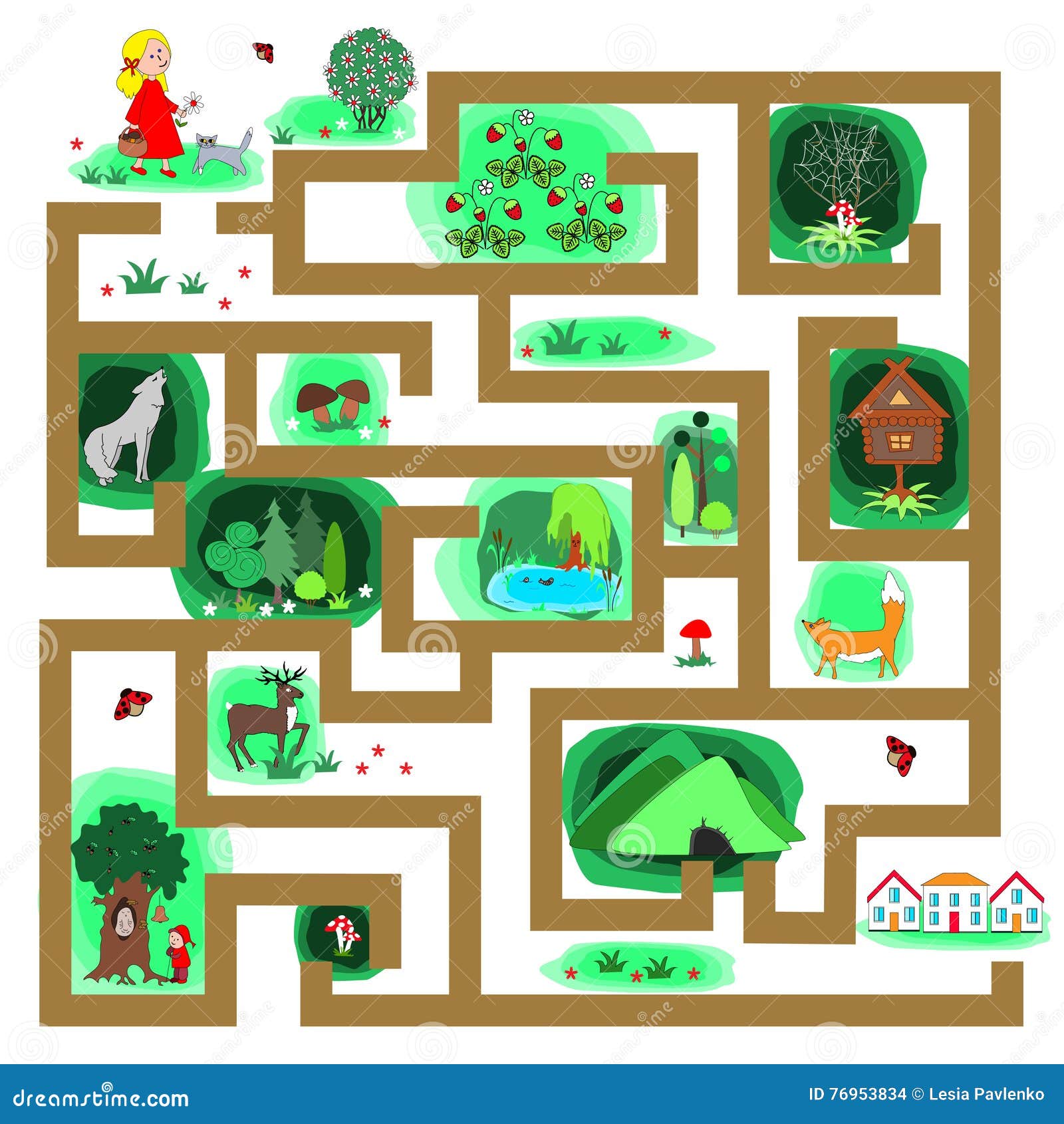 Childish Labyrinth with Girl that Should Find the Right Way To the Home ... Childish Labyrinth with Girl that Should Find the Right Way To the Home ...