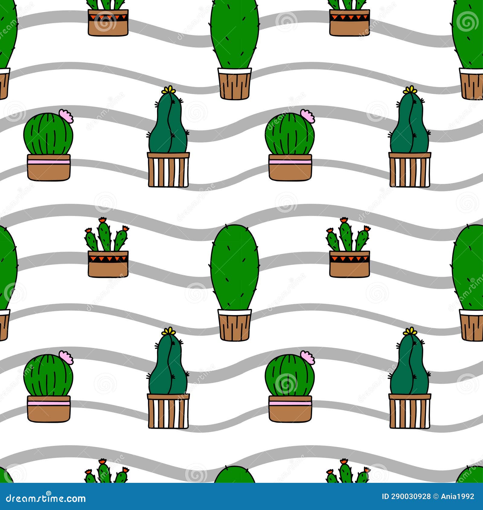 Childish Seamless Cactus Pattern. Cactus Template. Cacti in Pots. Cute ...