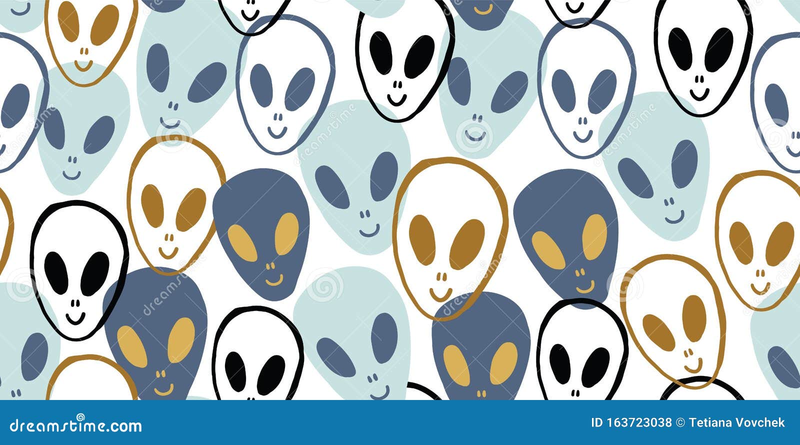 Childish Seamless Pattern with Aliens Faces Ufo Stock Vector ...