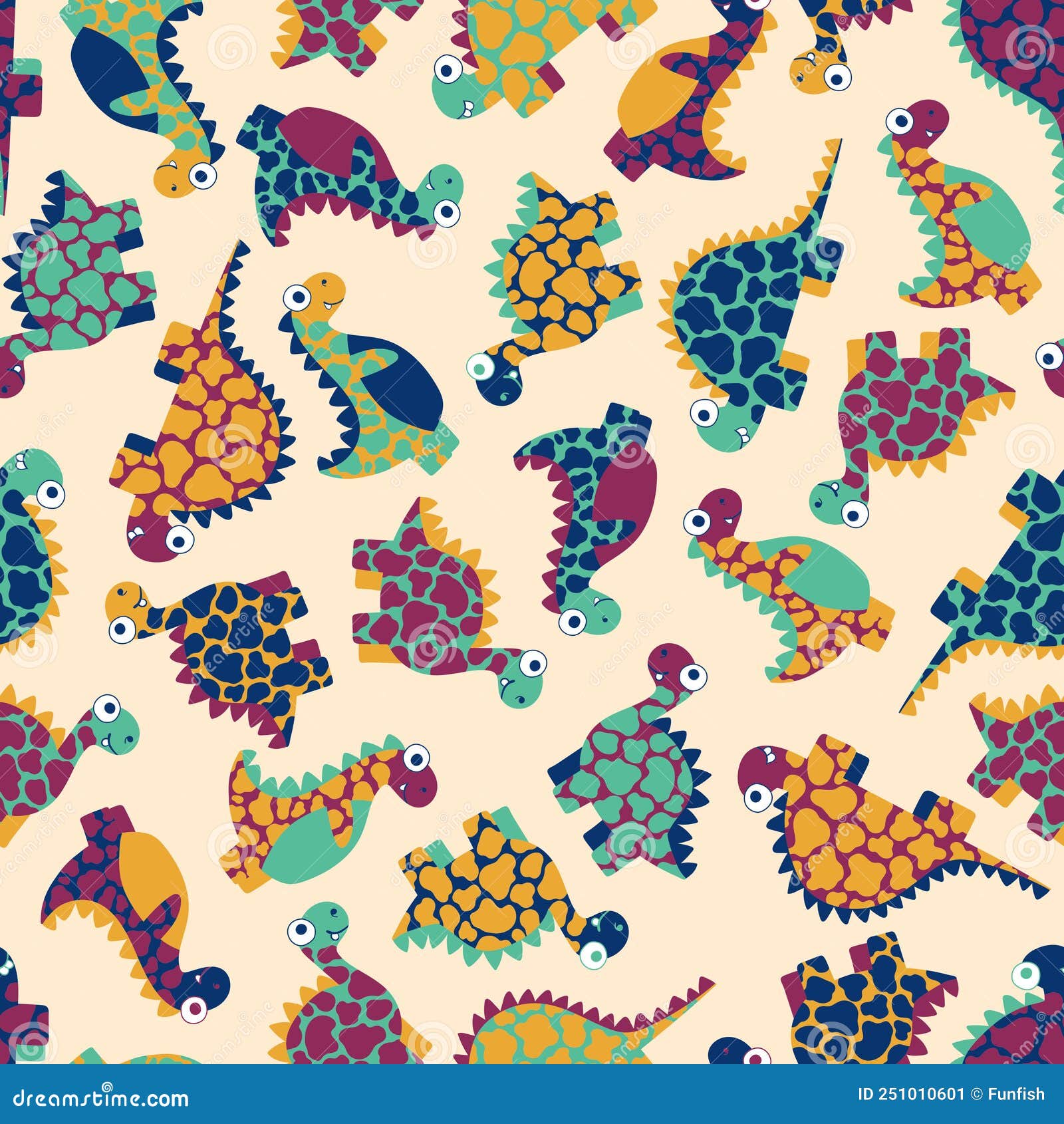 Childish Seamless Pattern with Cartoon Dinosaurs Vector Stock Vector ...