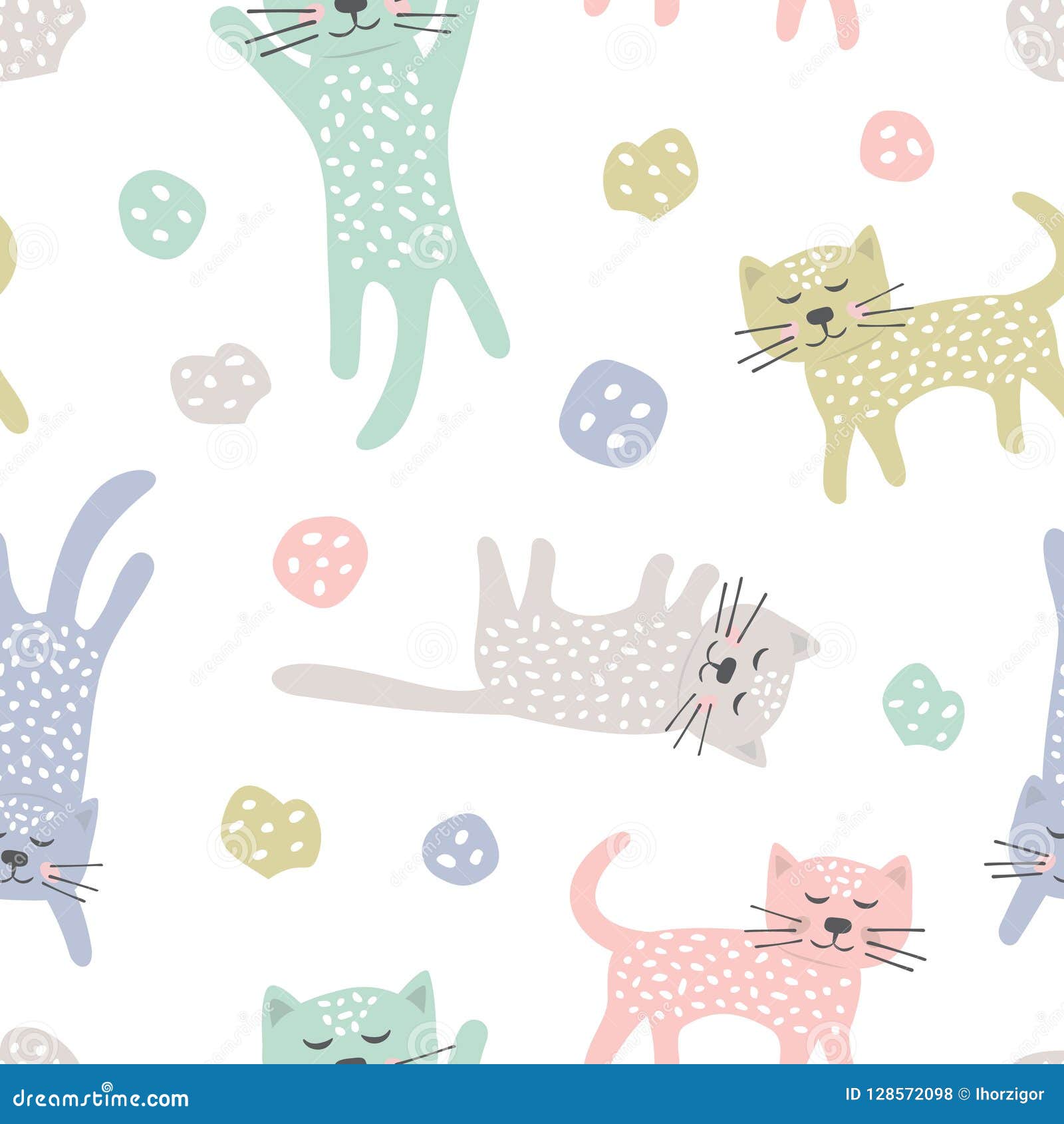 Childish Seamless Pattern with Cats. Creative Texture for Fabric Stock ...