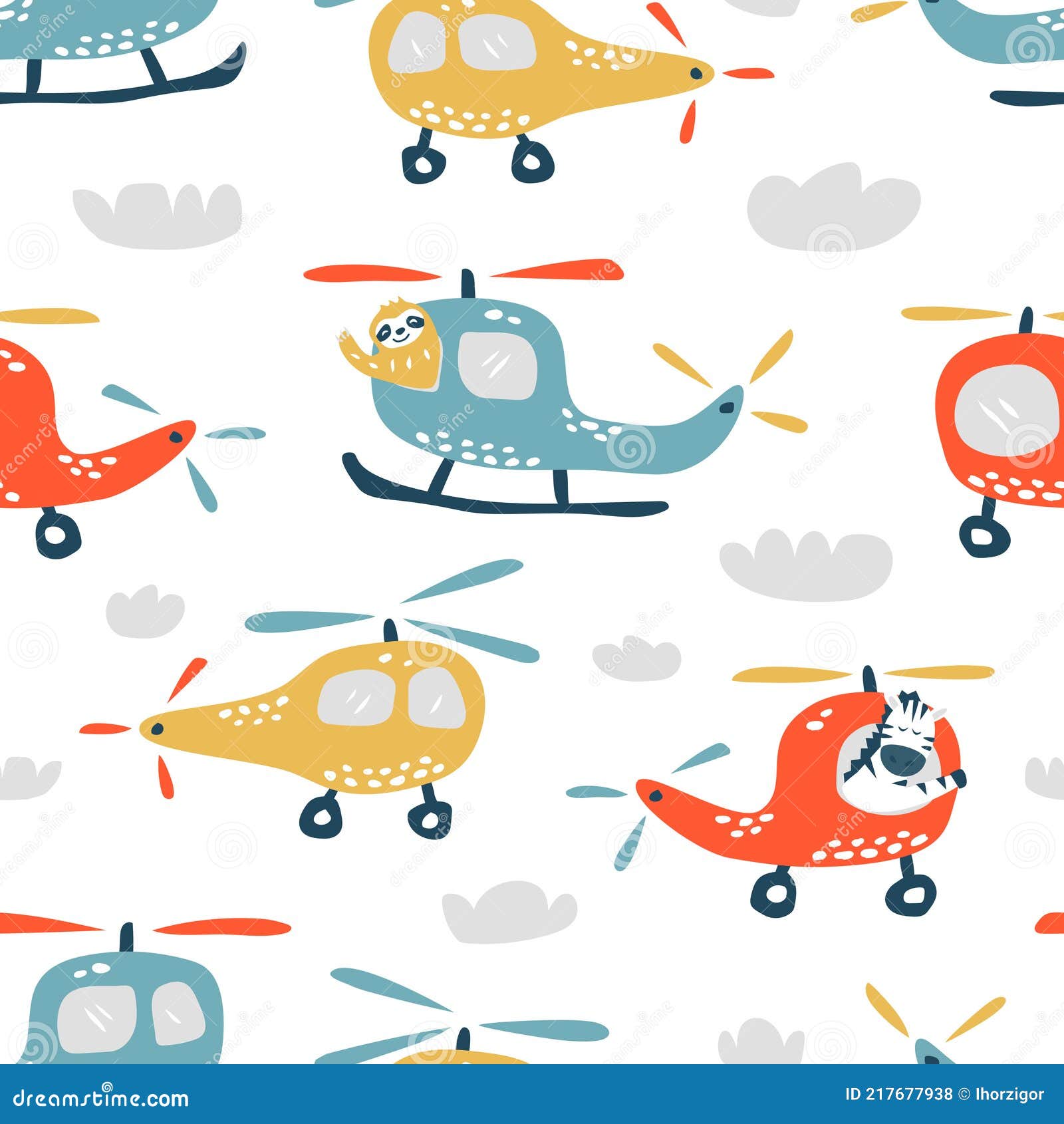 Childish Seamless Pattern with Cute Helicopter. Creative Texture for ...