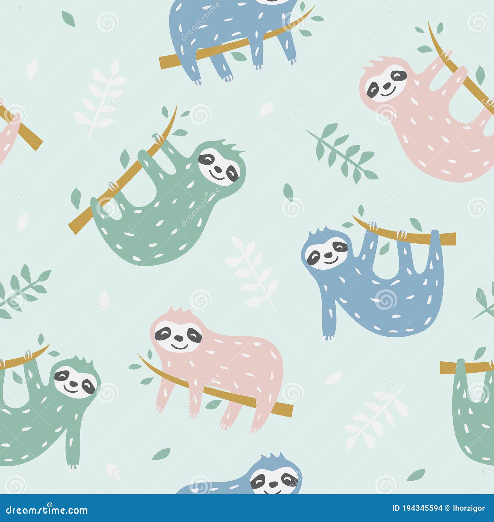 Childish Seamless Pattern with Cute Sloth. Creative Texture for Fabric ...
