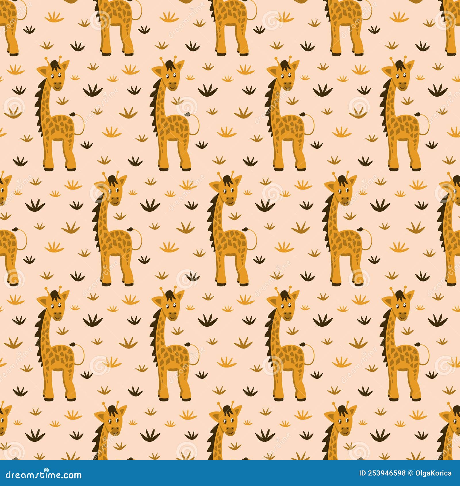 Childish Seamless Pattern with Giraffe for Textile and Wrapping Paper ...