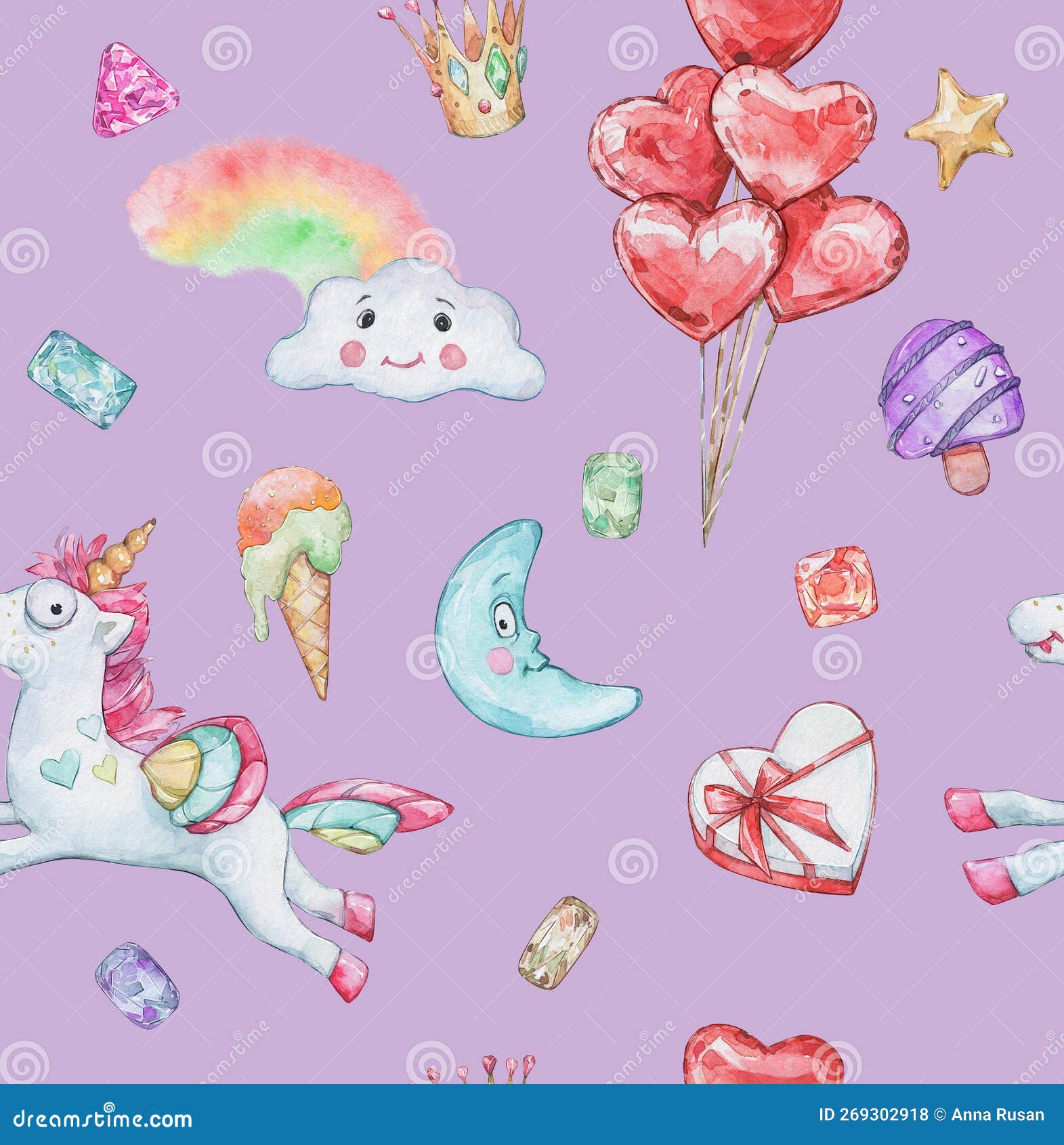 Childish Seamless Pattern Watercolor Doodles Stock Illustration ...