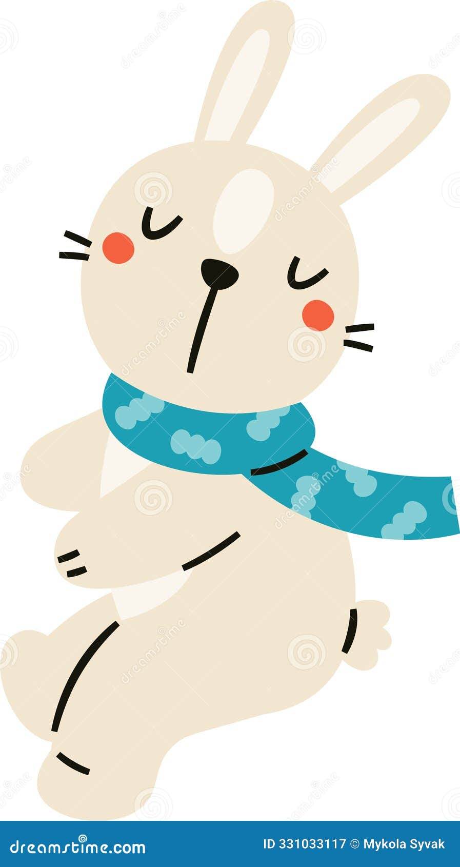 Childish Sitting Rabbit Character with Scarf Stock Illustration ...