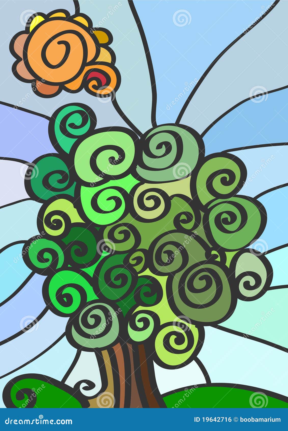 Childish tree stock vector. Illustration of grass, sunny - 19642716