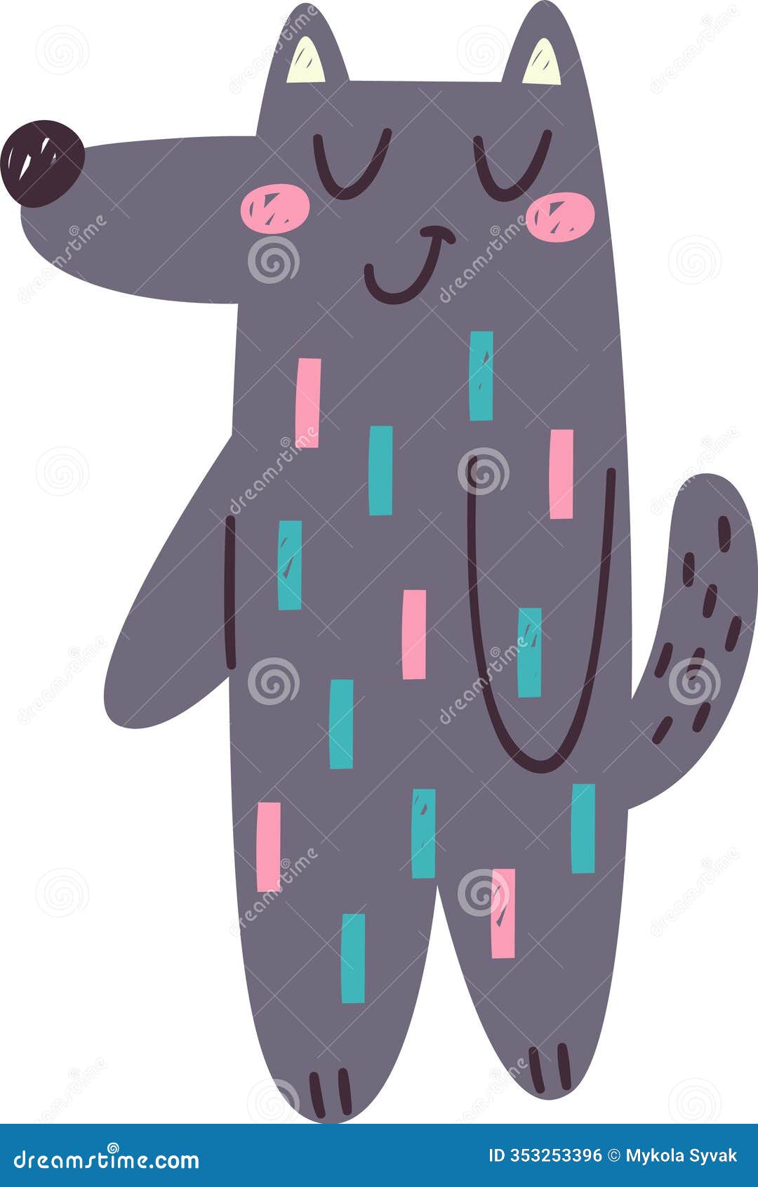 Childish Wolf with Lined Pattern Stock Illustration - Illustration of ...