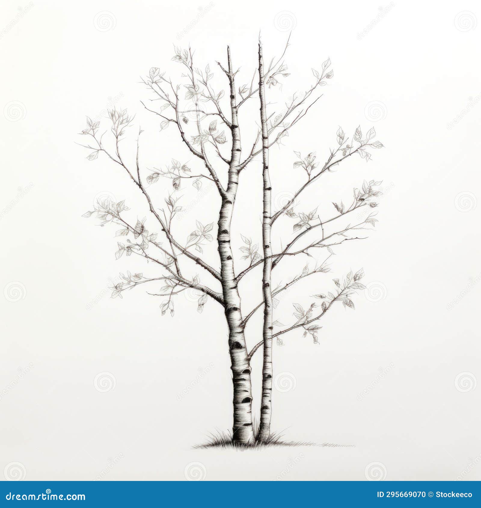 Childlike Birch Tree Drawing in Grisaille Style Stock Illustration ...