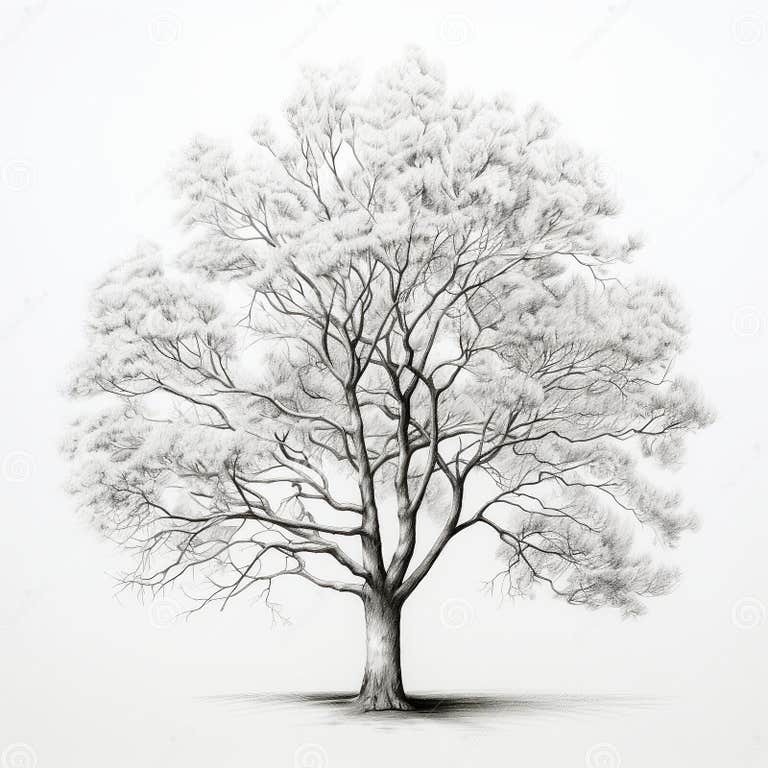 Childlike Drawing of a Beech Tree in Black and White Stock Illustration ...