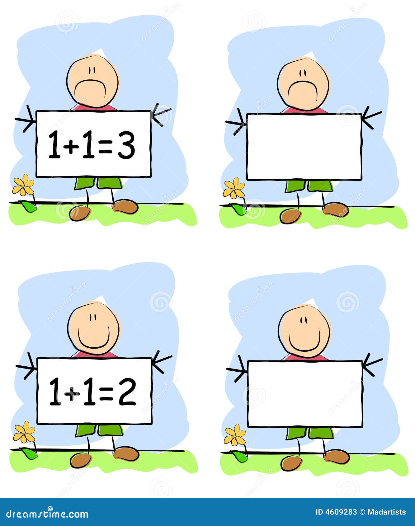 Childlike Drawing Kid Holding Signs Stock Illustration - Illustration ...