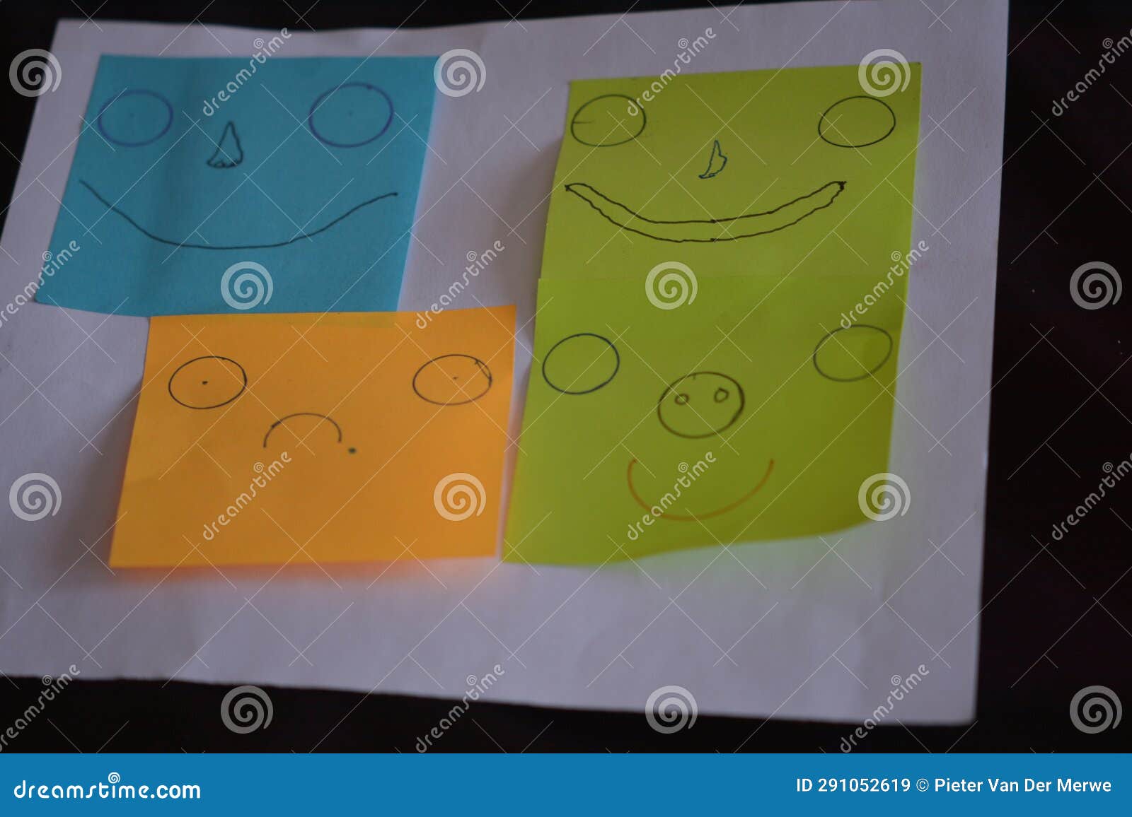 Childlike Funny Faces on Sticky Notes. Stock Image - Image of font ...