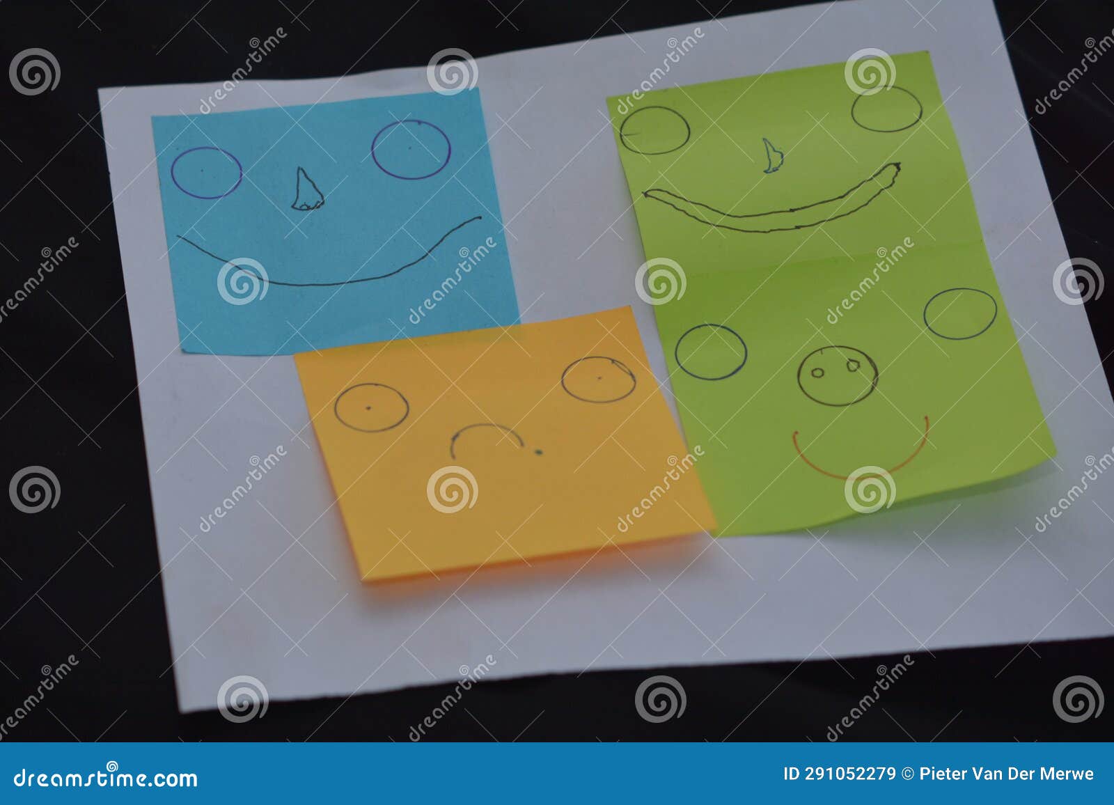 Childlike Funny Faces on Sticky Notes. Stock Image - Image of green ...