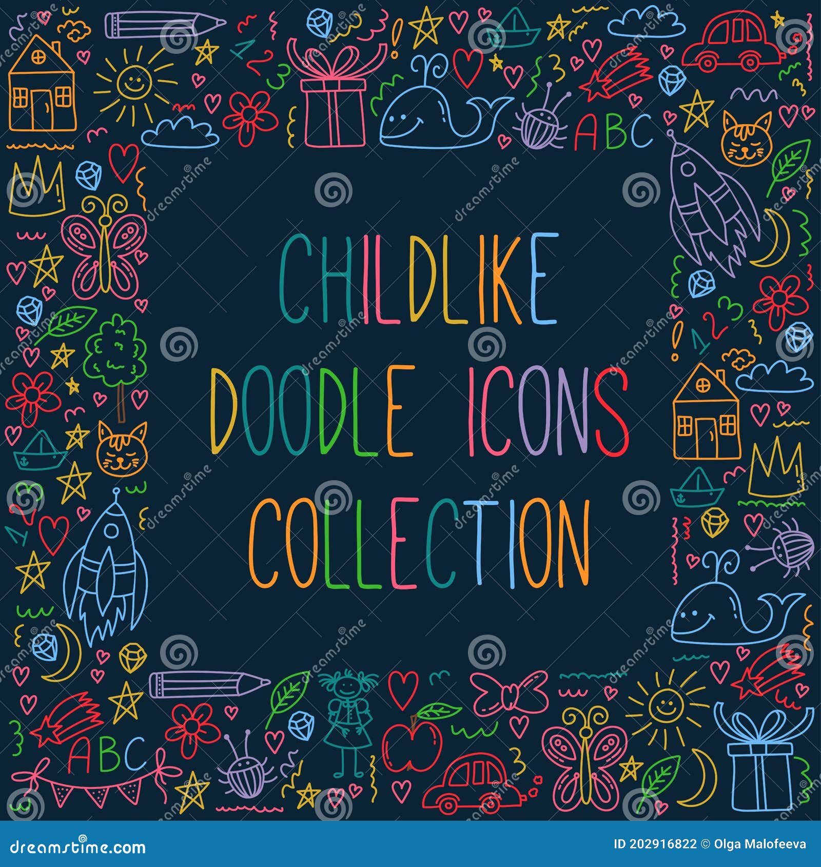 Childlike Drawings Set Vector Illustration | CartoonDealer.com #52053222