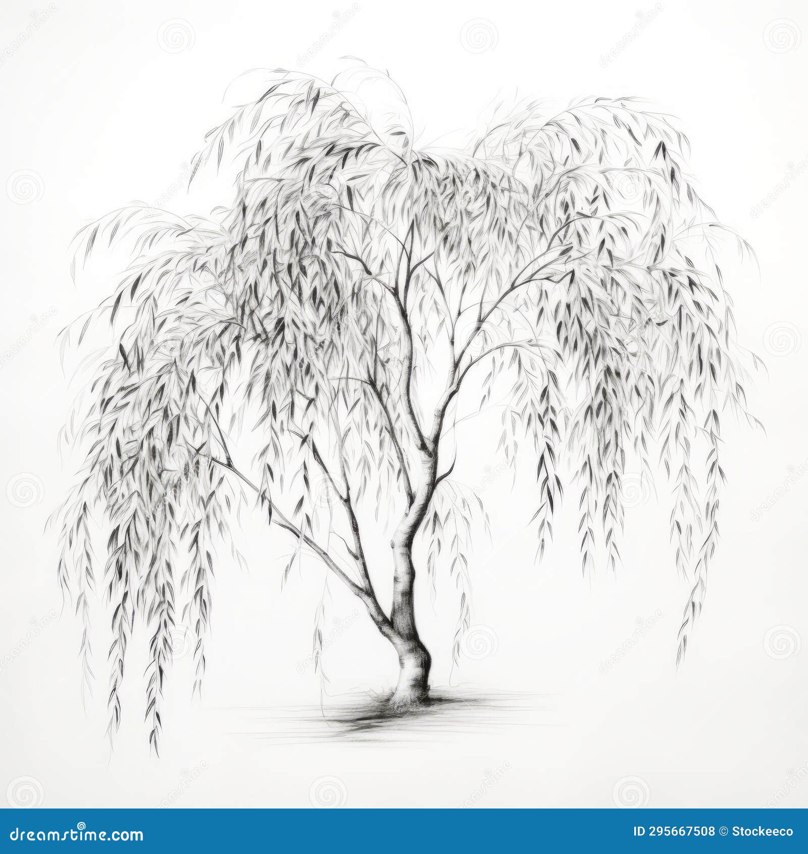Childproof Willow Tree Drawing in Yanjun Cheng Style Stock Illustration ...