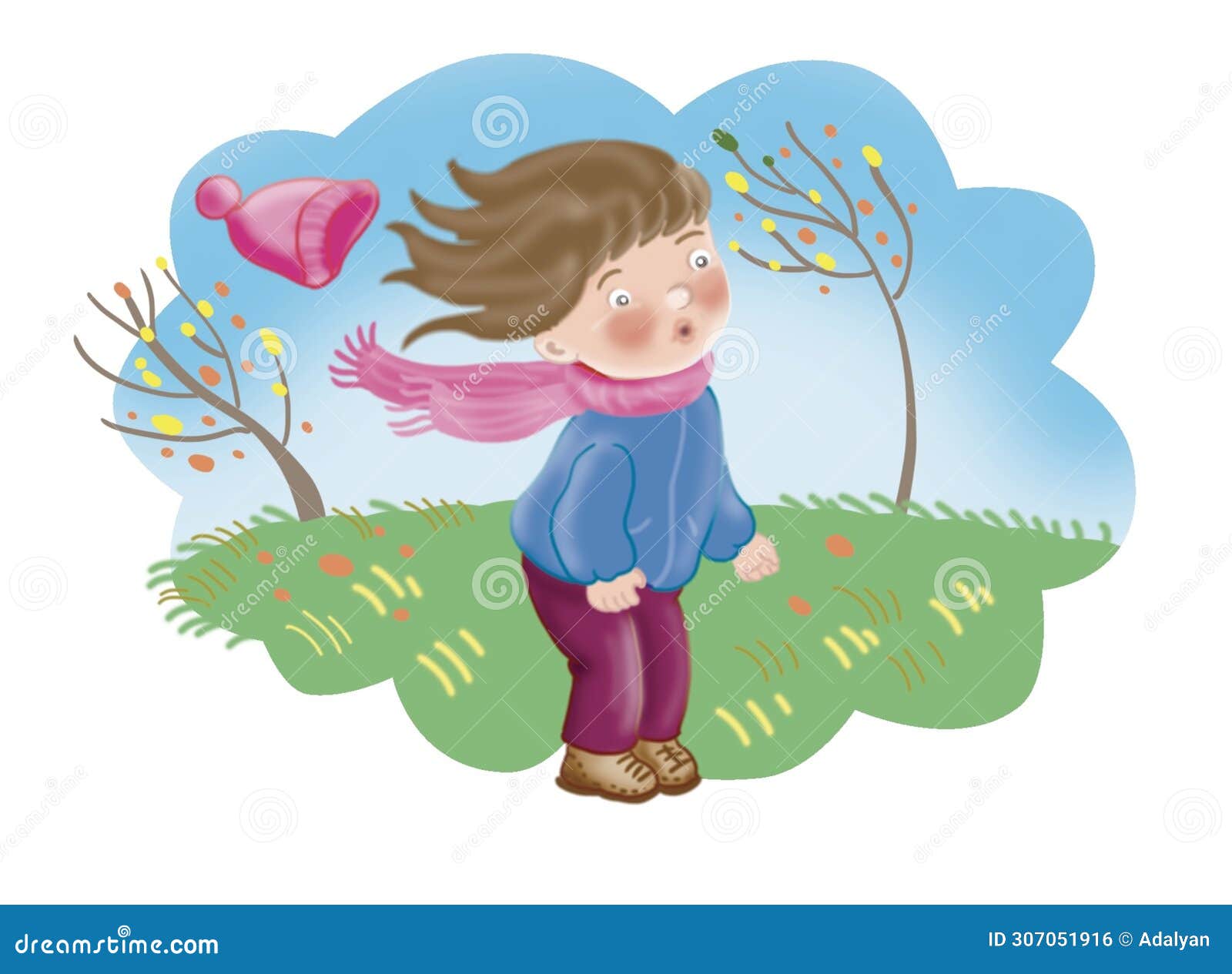 Cartoon Boy Freezing from the Wind in Nature Stock Illustration ...