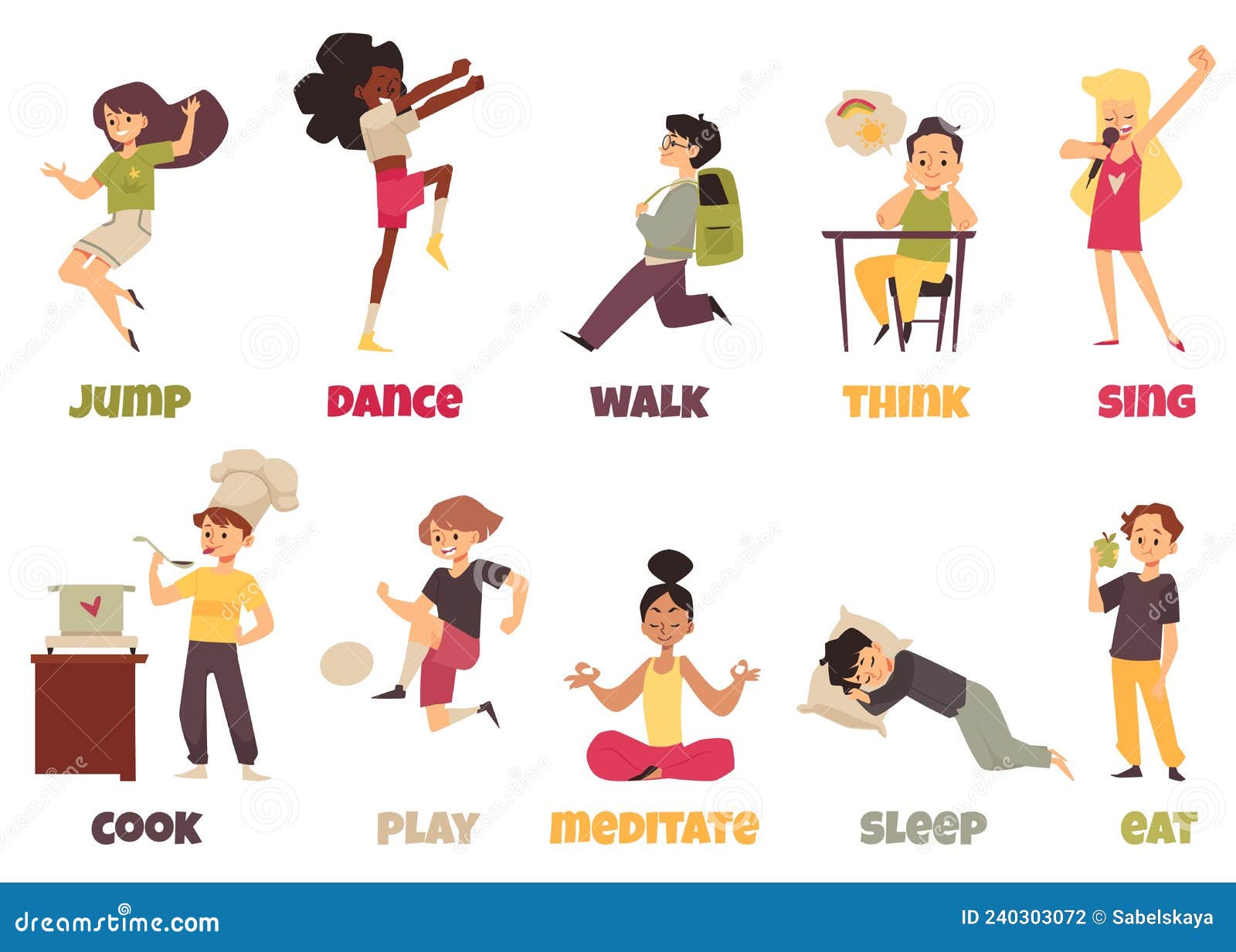 Children Actions Set for Learning English Verbs, Vector Illustration ... Children Actions Set for Learning English Verbs, Vector Illustration ...