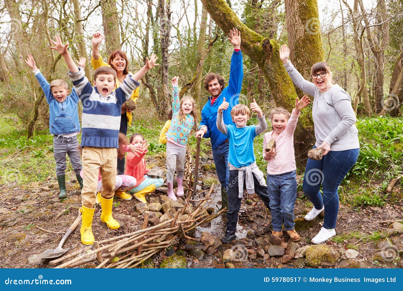 Children and Adults Carrying Out Conservation Work on Stream Stock ...