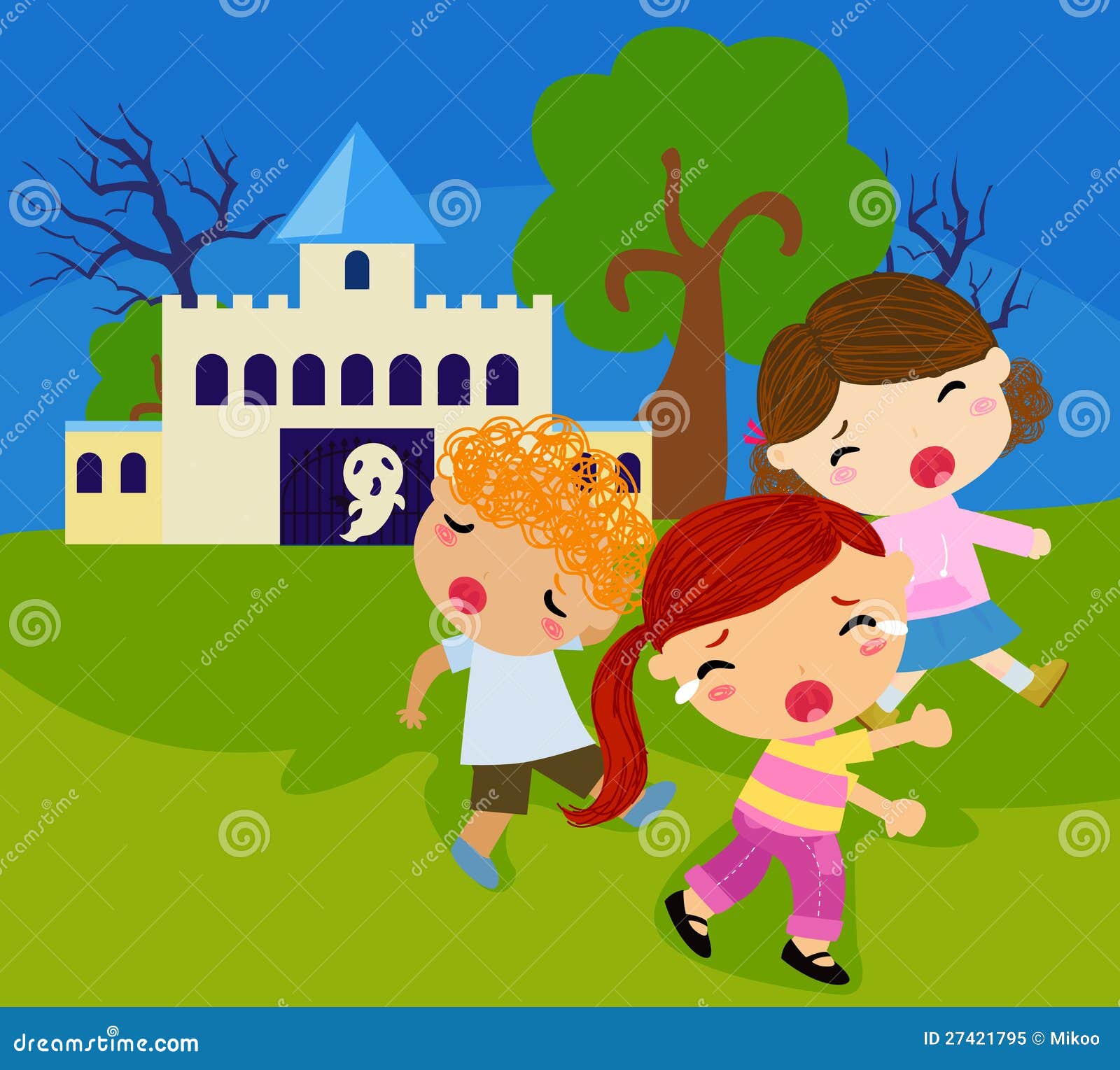 Children Approaching a Haunted House on Halloween Stock Vector ...