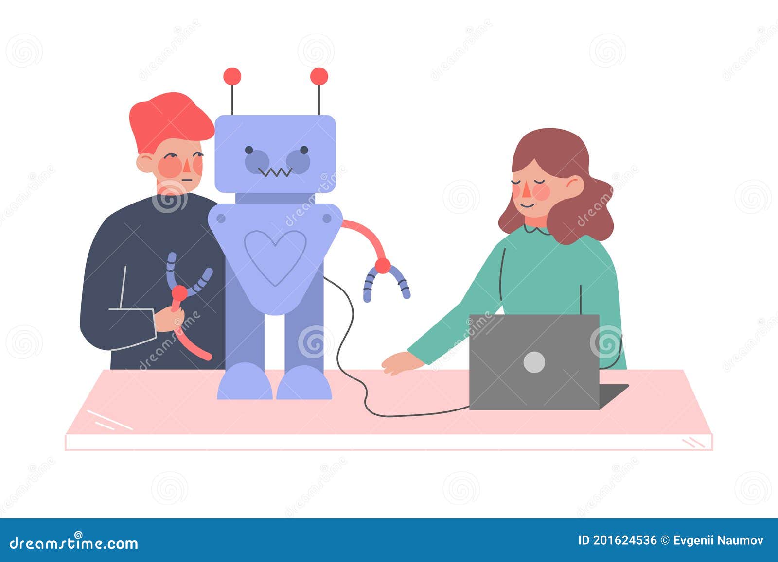 Robots Engineers Holding Construction Drawings Modern Robotic ...