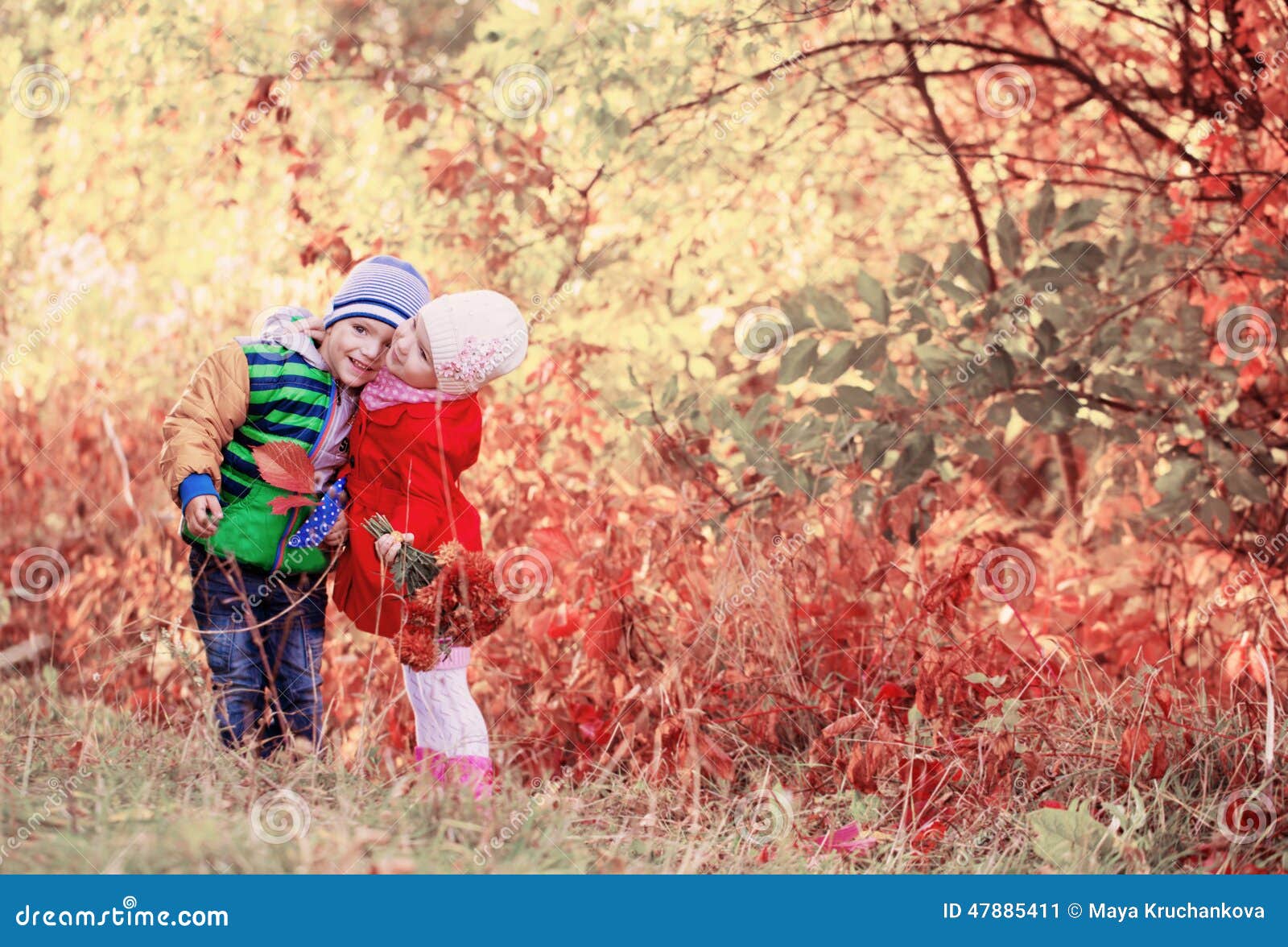Children in autumn park stock image. Image of childhood - 47885411