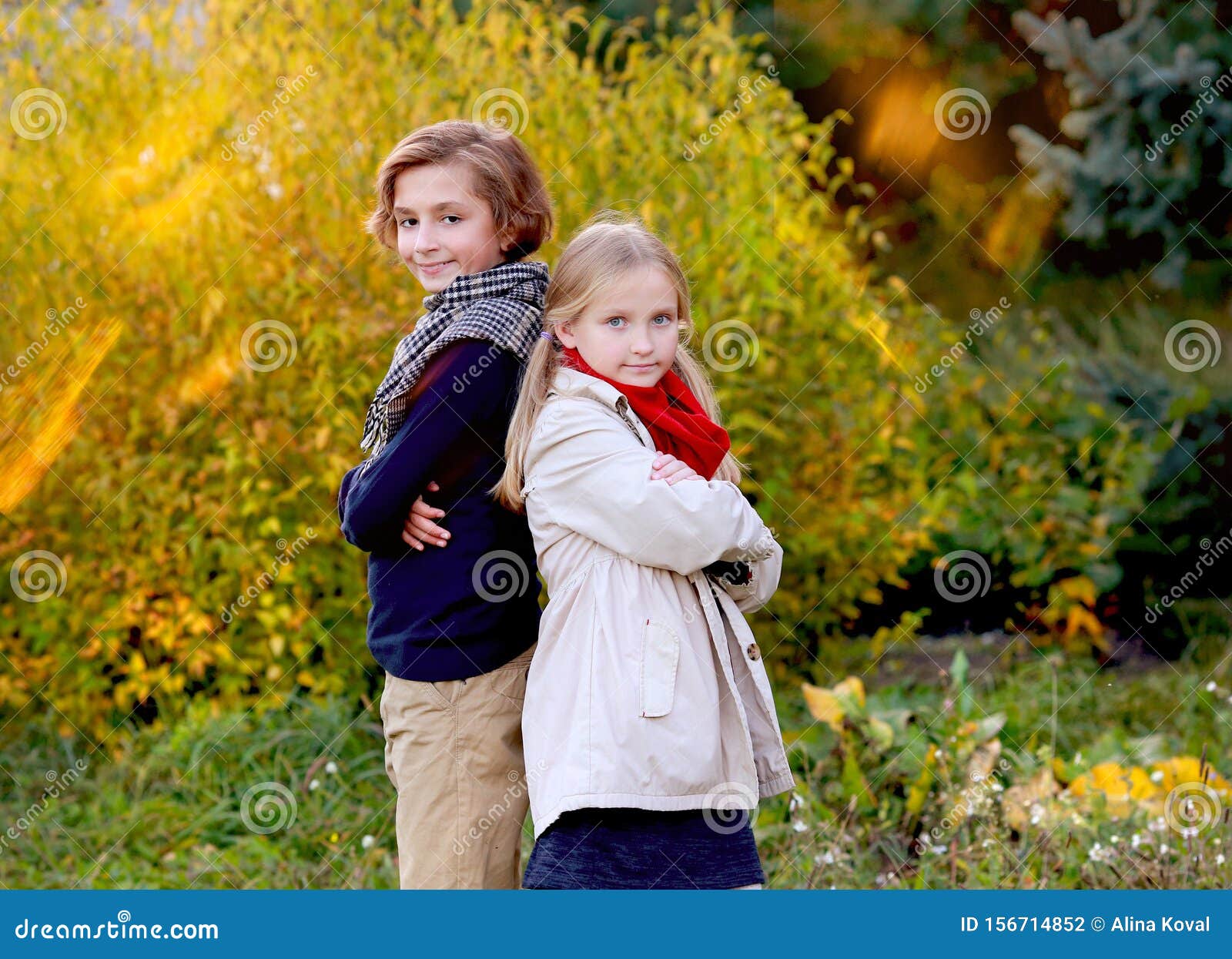 Children in the Autumn Park Walk and Have Fun Stock Photo - Image of ...