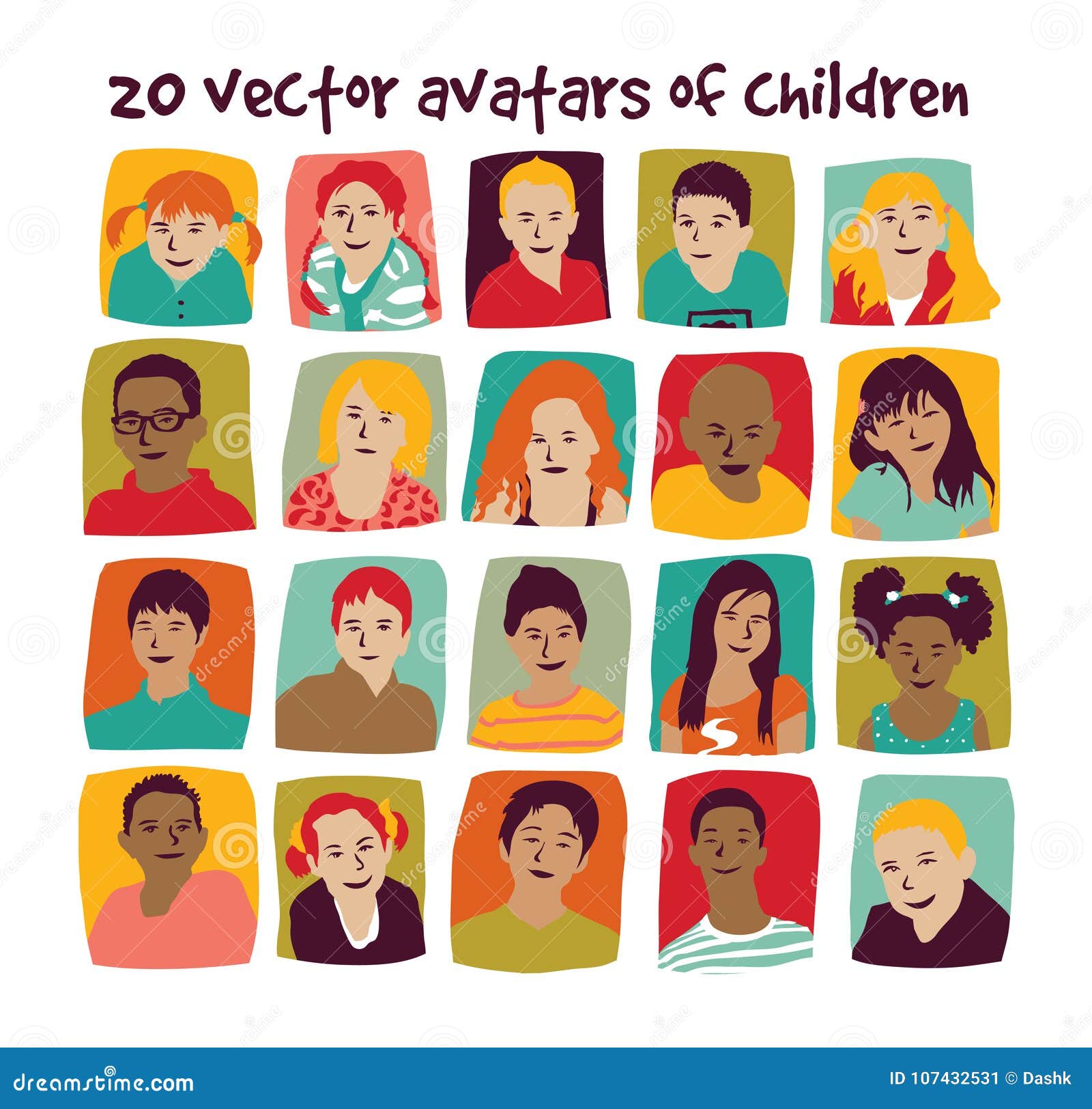 Set Of Children Avatars. Bundle Of Smiling Faces Of Boys And Girls With ...