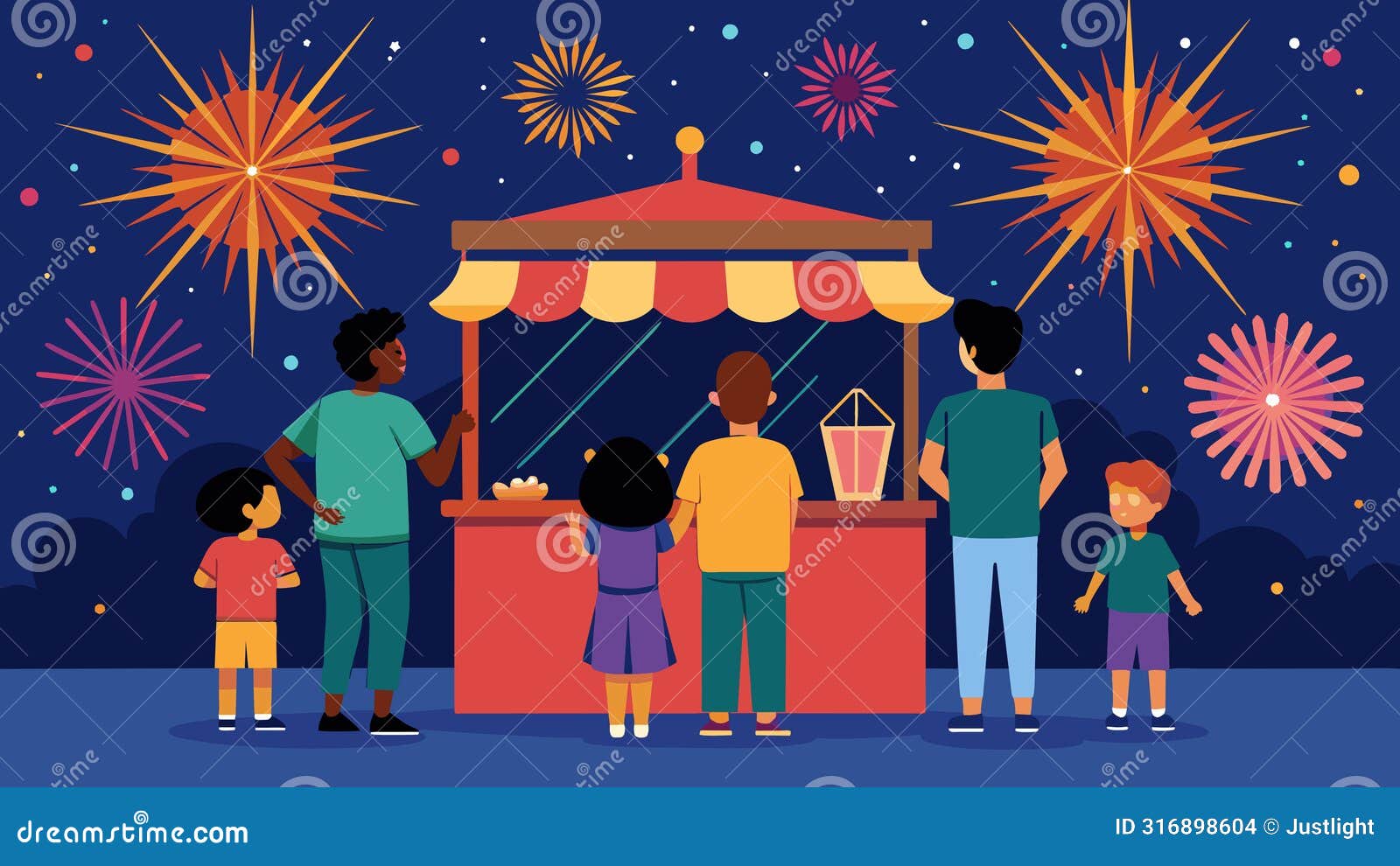 Children in Awe Stand in Front of a Grand Firework Stand Mesmerized by ...