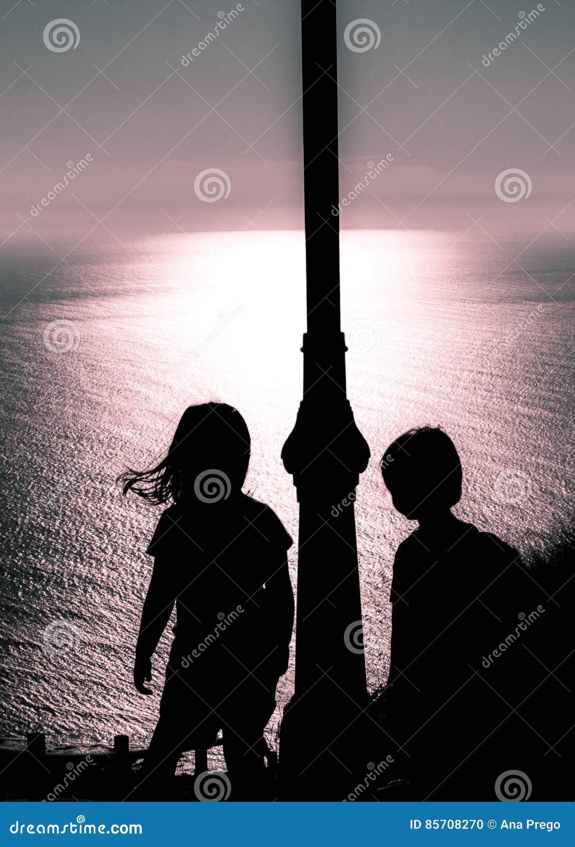 Children Backlit Sunset and Horizon Stock Photo - Image of ocean, kids ...