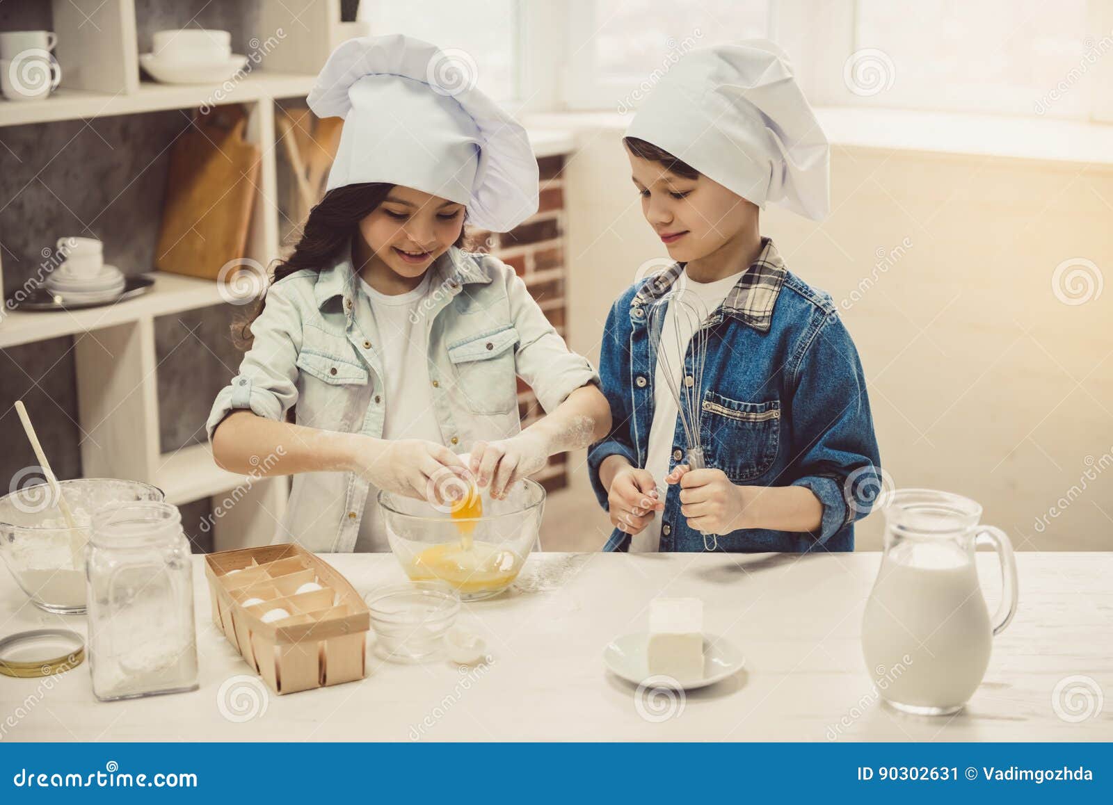 Children baking in kitchen stock image. Image of dough - 90302631