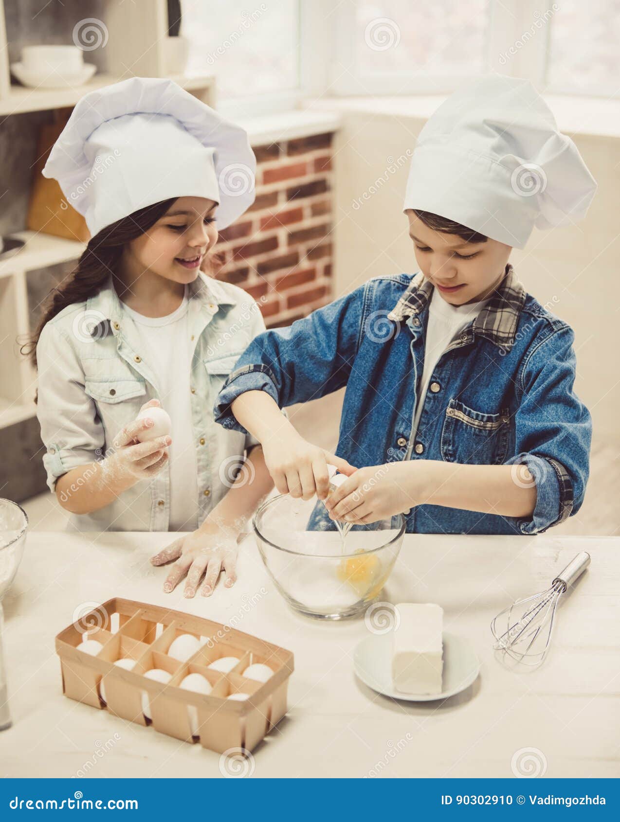 Children baking in kitchen stock photo. Image of little - 90302910